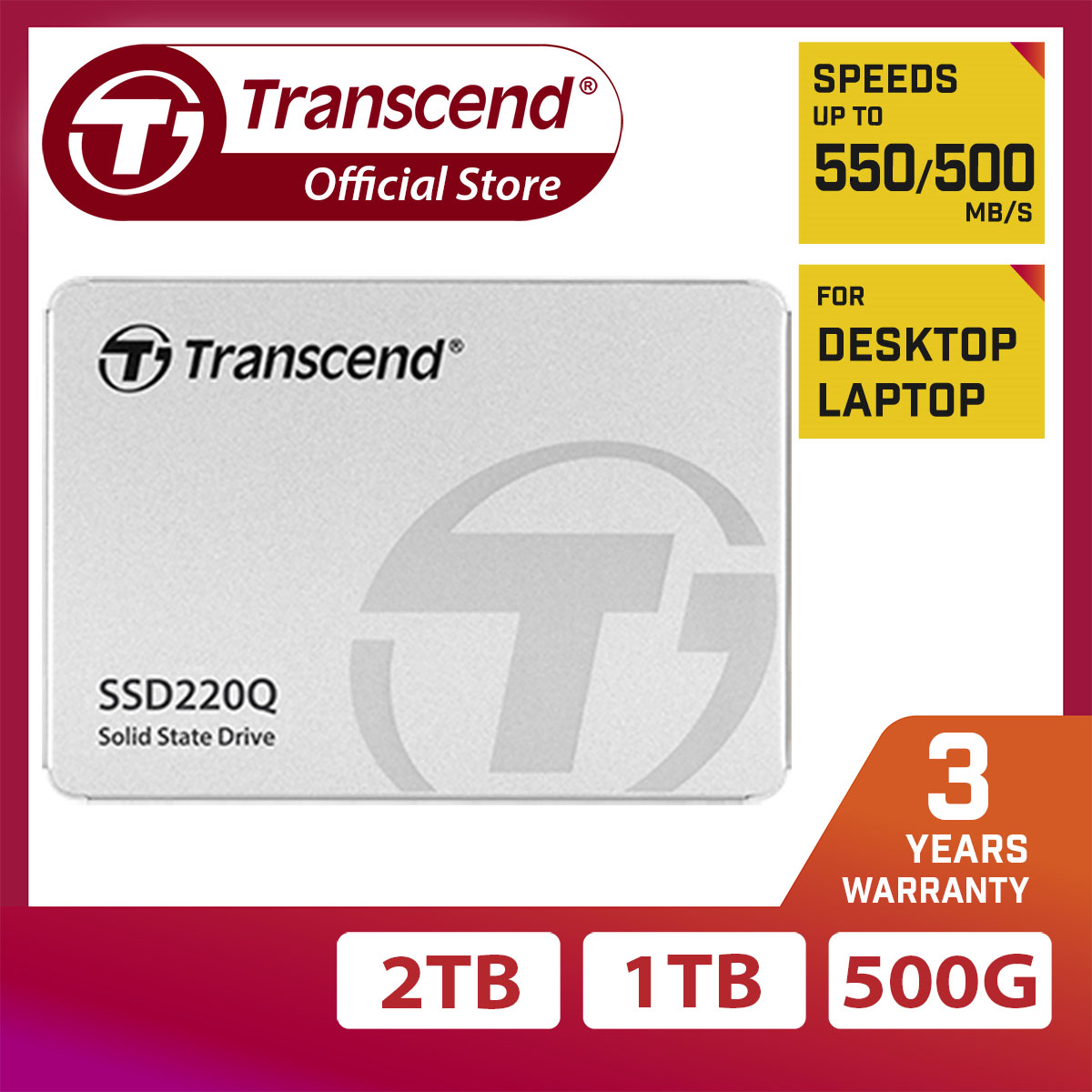 Transcend SSD220Q 2.5 SATA III 6Gb/s SSD Silver Solid State Drive| 500GB SSD, 1TB SSD, 2TB SSD ...