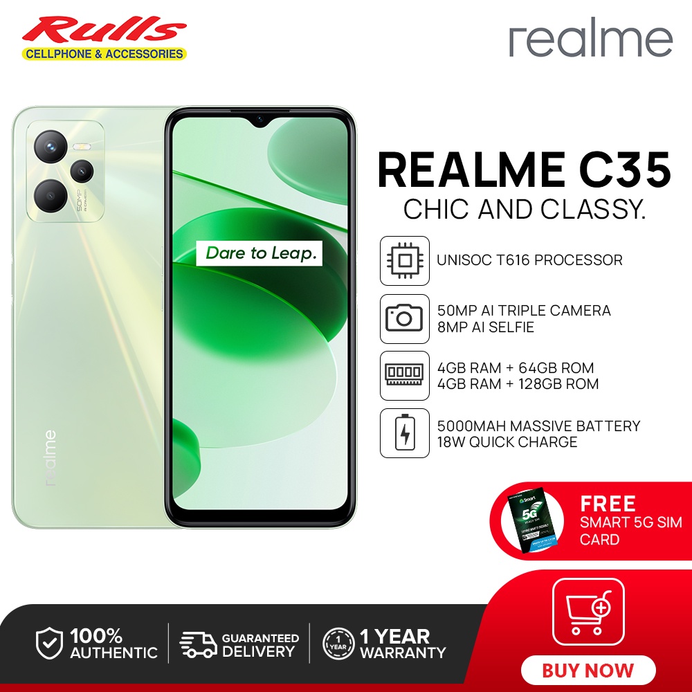 Realme C35 Cellphone 4GB RAM+64GB128GB ROM 50MP AI Triple Camera Unisoc ...