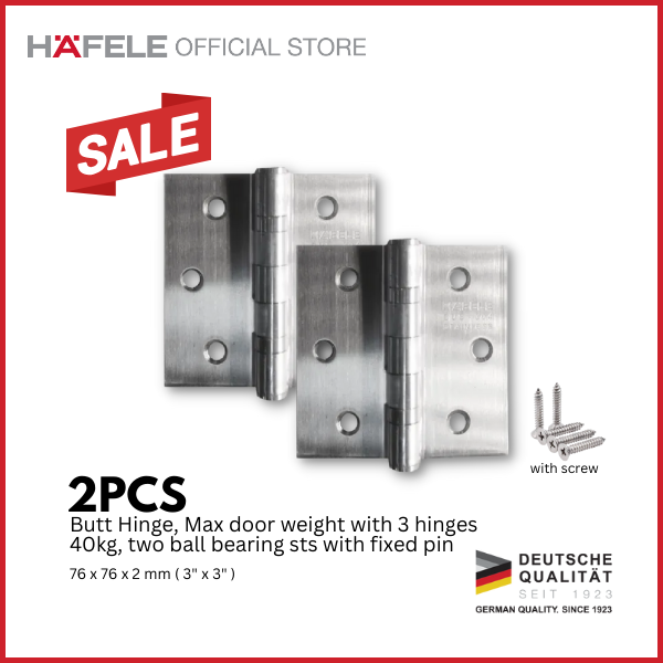 Hafele Butt Hinge, Maximum Door Weight with 3 Hinges 40 Kg, Two Ball ...