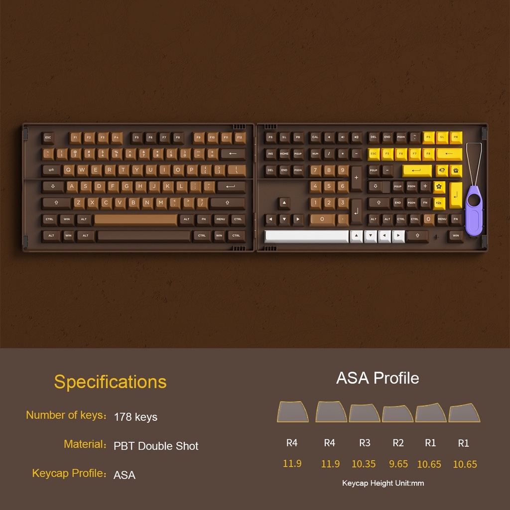 Akko Chocolate 178-Key ASA Profile PBT Double-Shot Full Keycap Set for ...