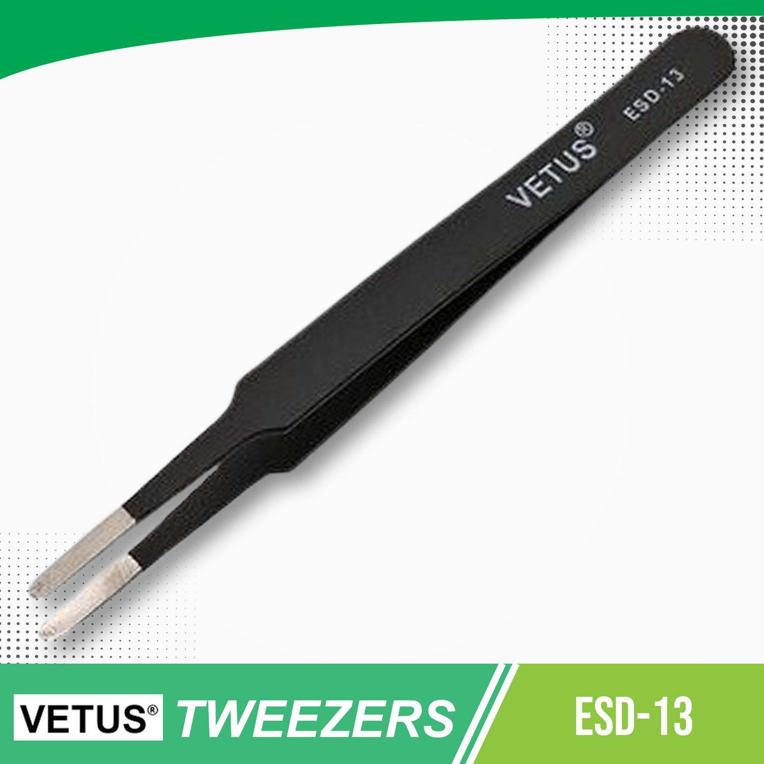 ORIGINAL VETUS Black Anti-Static Tweezers Pointed Flat Head Long Curved ...