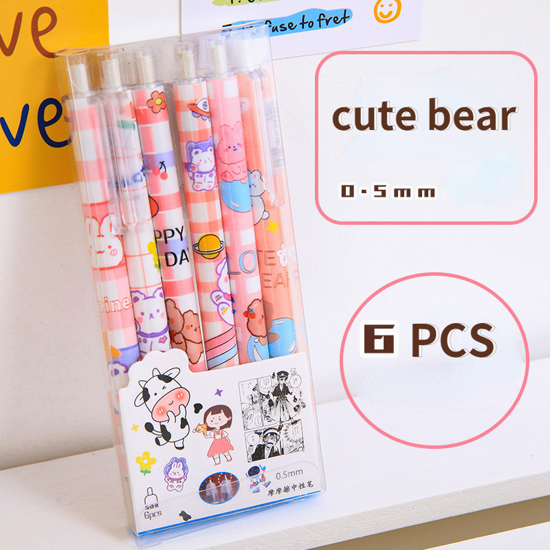 WakaWaka Original Kawaii Bear Erasable Gel Pen 6pcs/box Blue Ink Kawaii ...