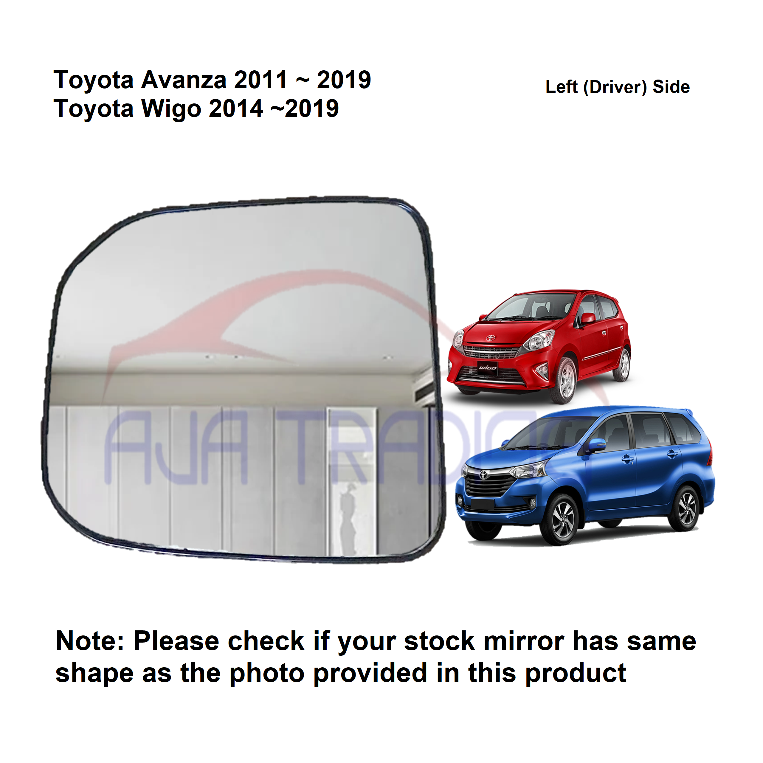 Side Mirror Lens for Toyota Wigo (2014 - 2019), Toyota Avanza (2011 ...