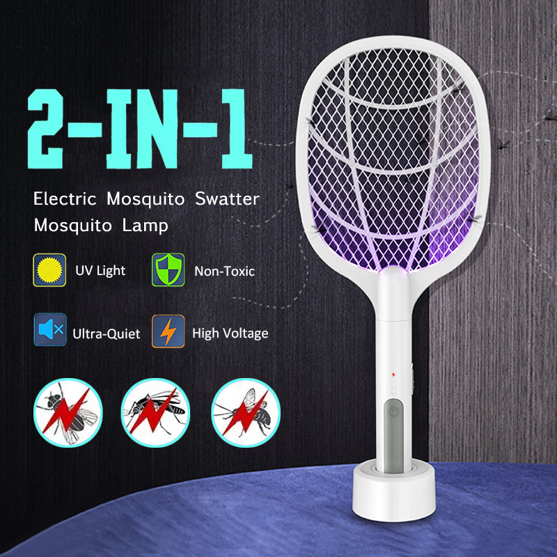 Electric Fly Swatter 2 in 1 Rechargeable 3000v Bug Zapper Racket ...