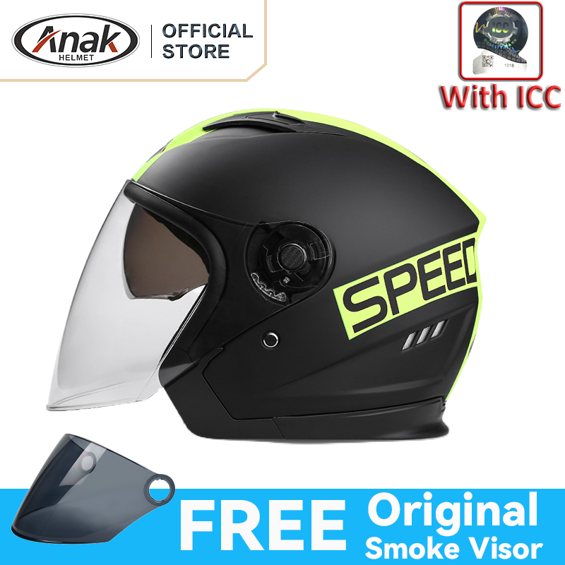 Anak HF-16 Half Face Motorcycle Helmet with Smoke Visor Dual Visor ...