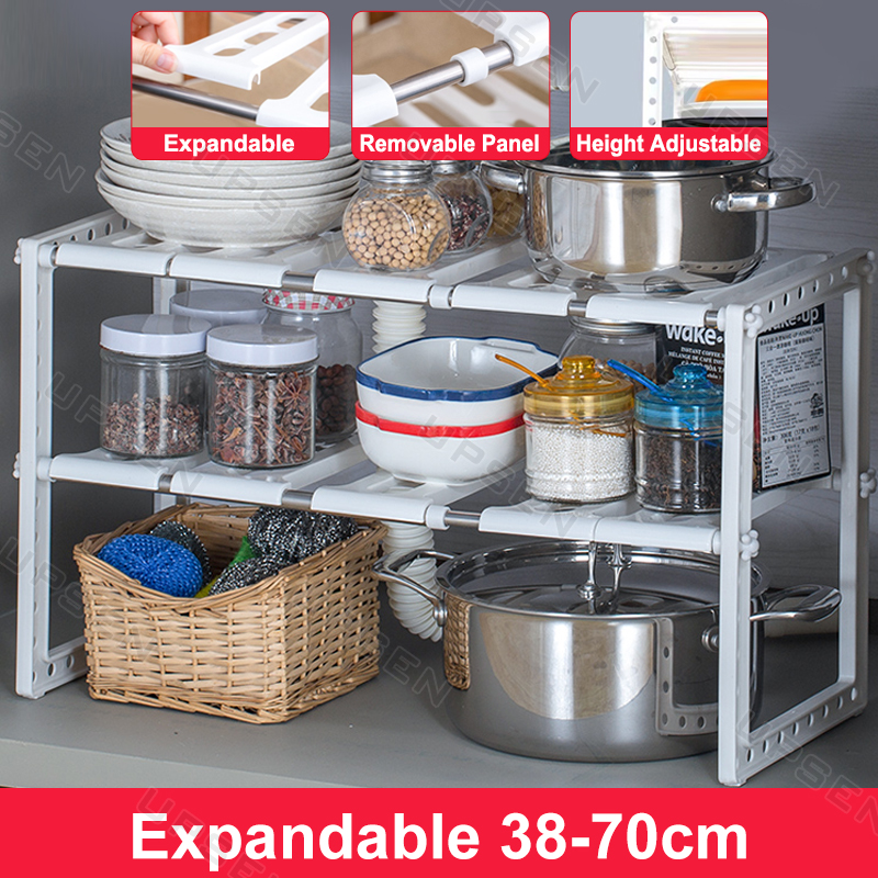 【Expandable Shelf】2 Tier ABS Shelf Adjustable Rack Organizer Adjustable ...