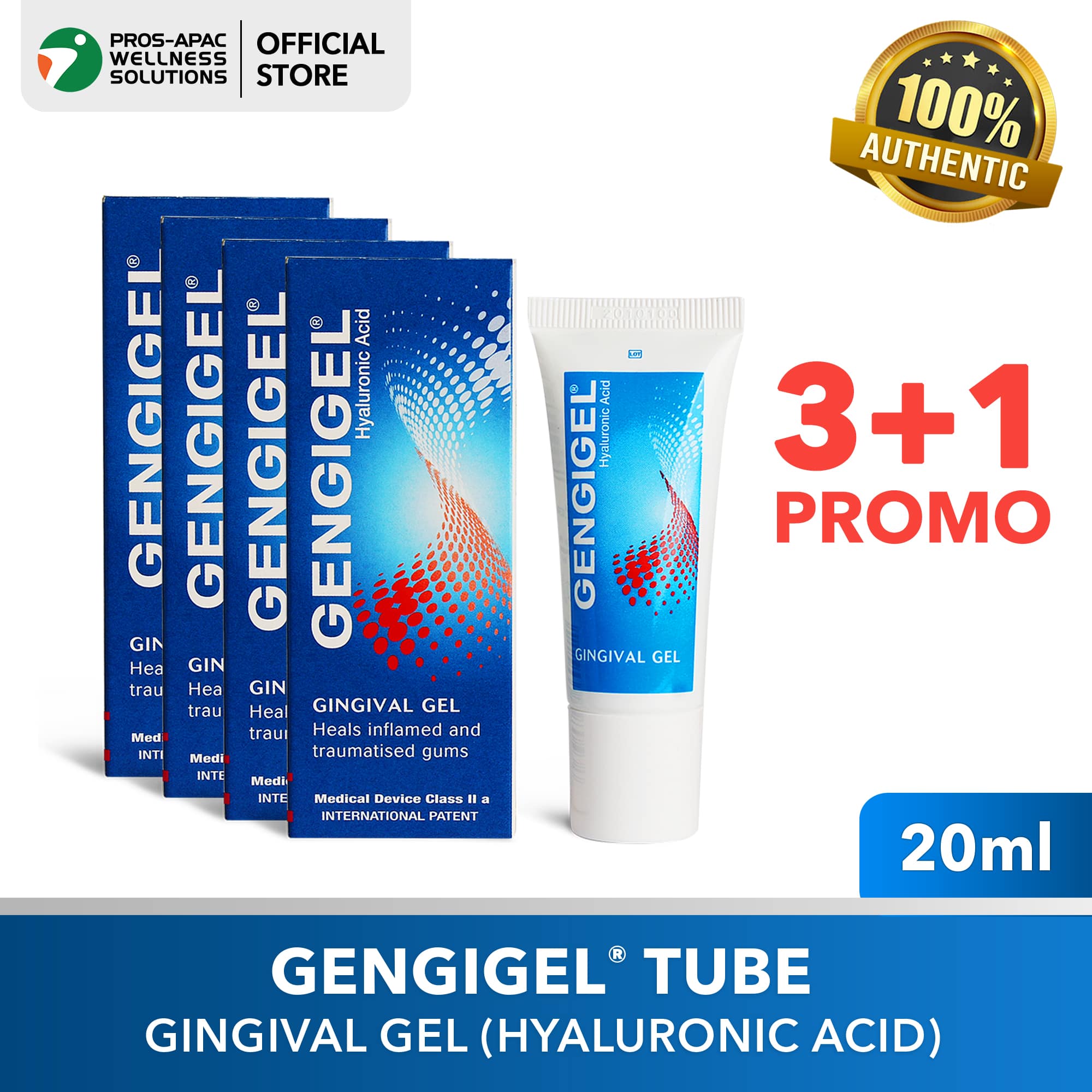 GENGIGEL Tube 20ml (BUNDLE OF 4) - Gingival Gel Hyaluronic Acid For ...
