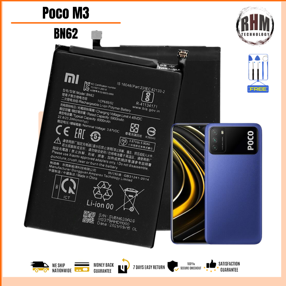 for Xiaomi Poco M3 (Battery model: BN62 6000mAh) Original Equipment ...