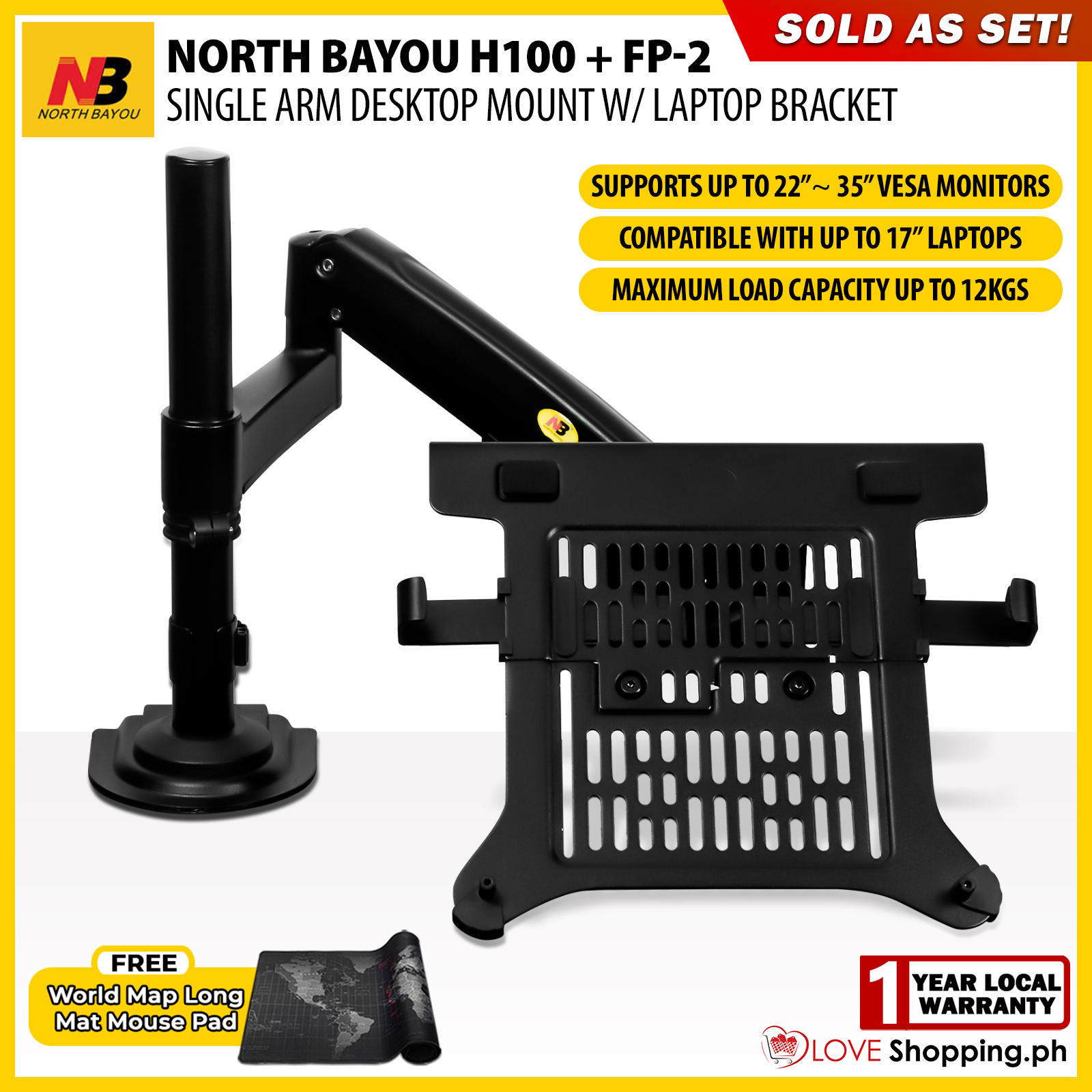 NORTH BAYOU NB H80 | H100 Gas Strut Single Monitor Desktop Mount Full ...