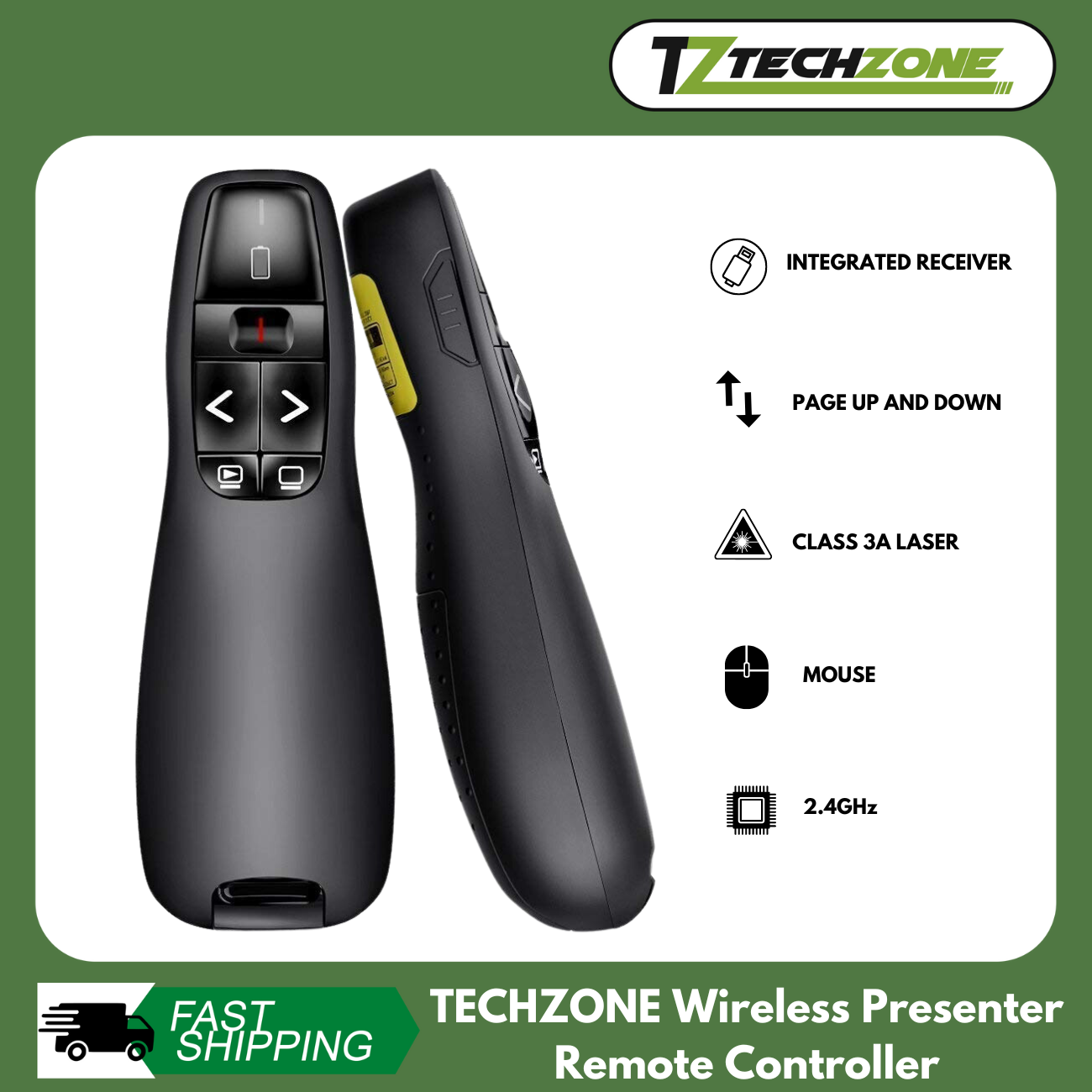 TECHZONE Wireless Presenter Remote Controller, 2.4GHz Wireless USB PowerPoint Red Laser Pen ...