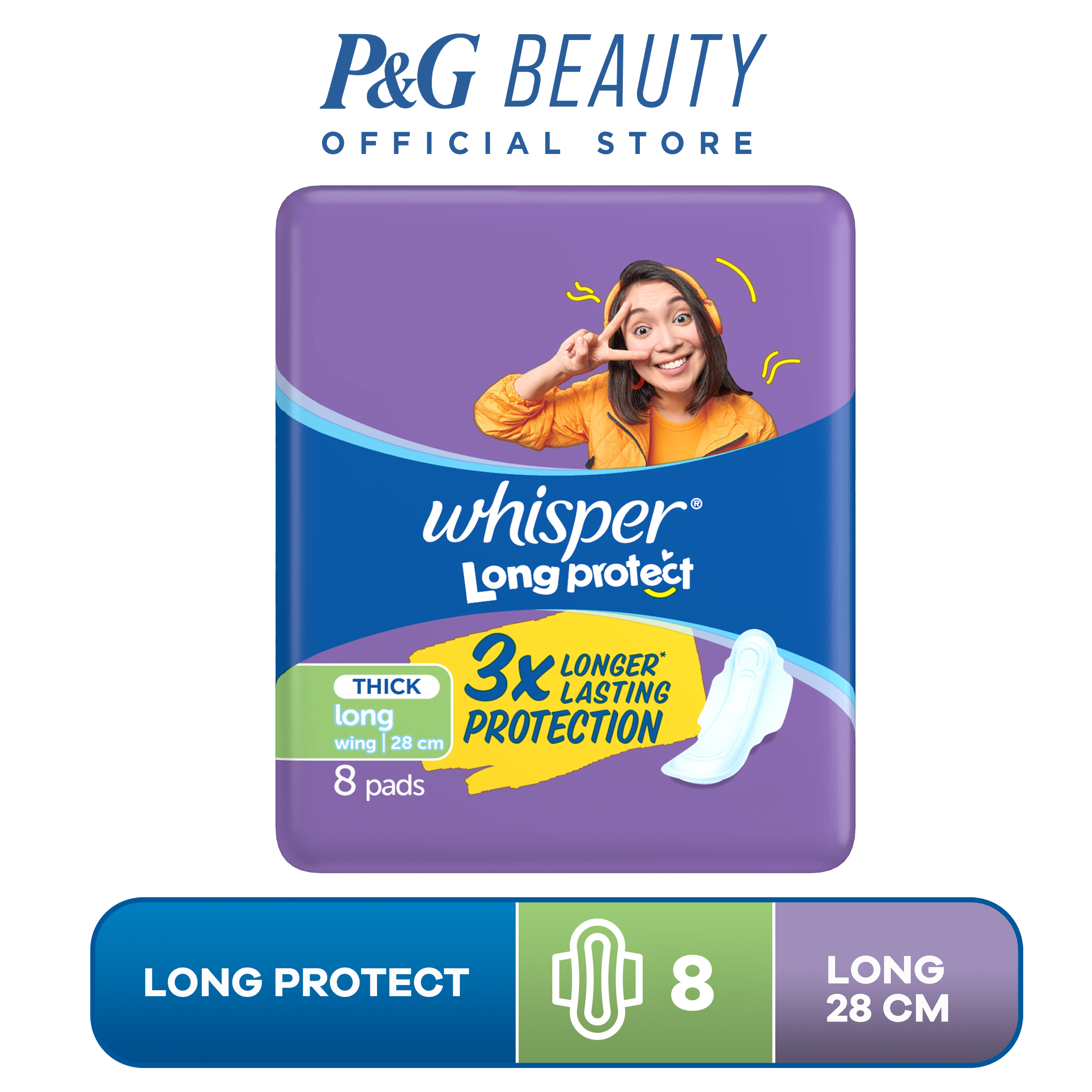 Whisper Long Protect Sanitary Napkin with Wings (8 pads) [Heavy Flow ...