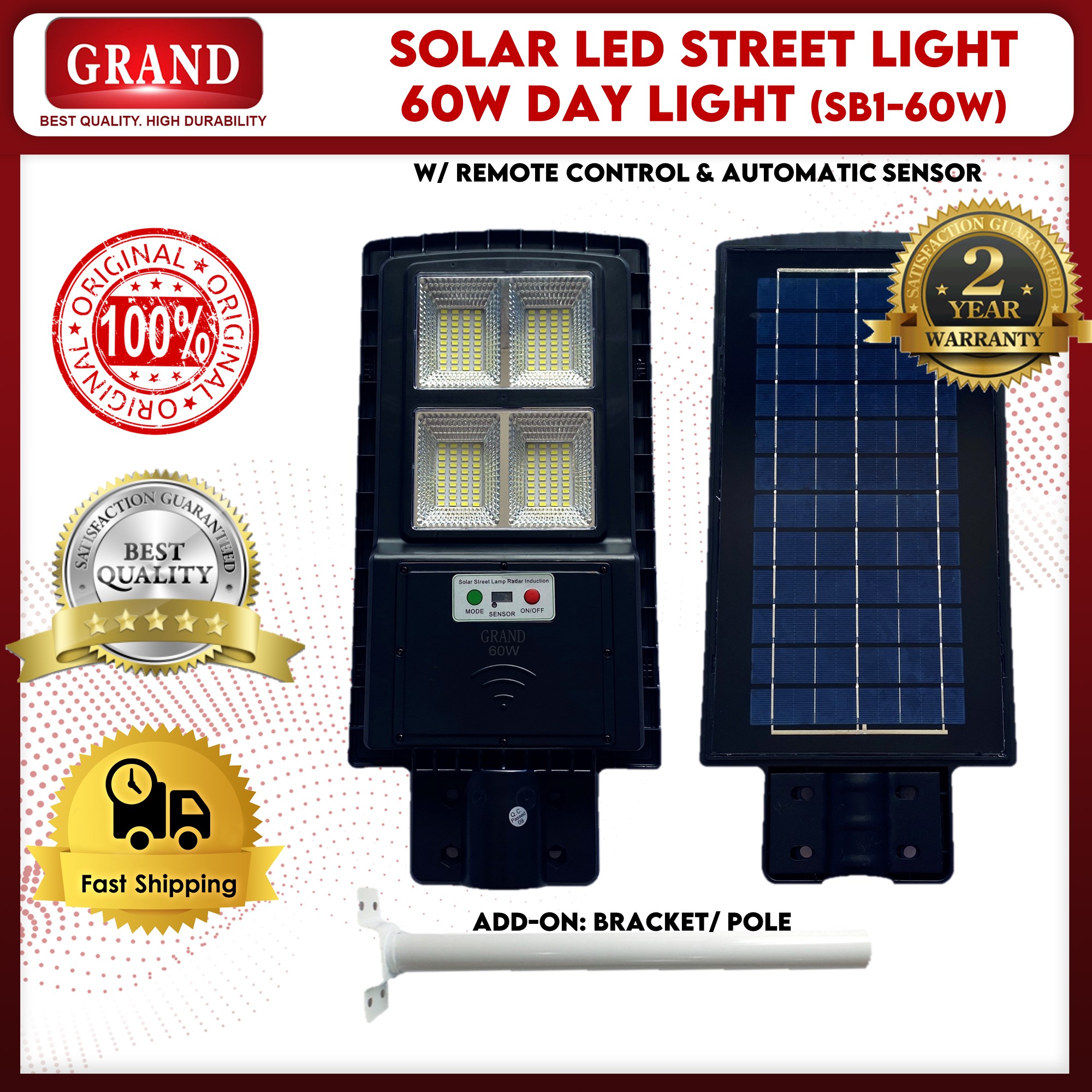 Grand SB1 60 watts Solar LED Street Light SB1-60 | Lazada PH