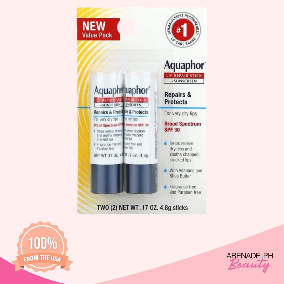 Aquaphor Lip Repair Stick + Sunscreen, SPF 30, Dual Pack 2 Sticks, 0.17 ...