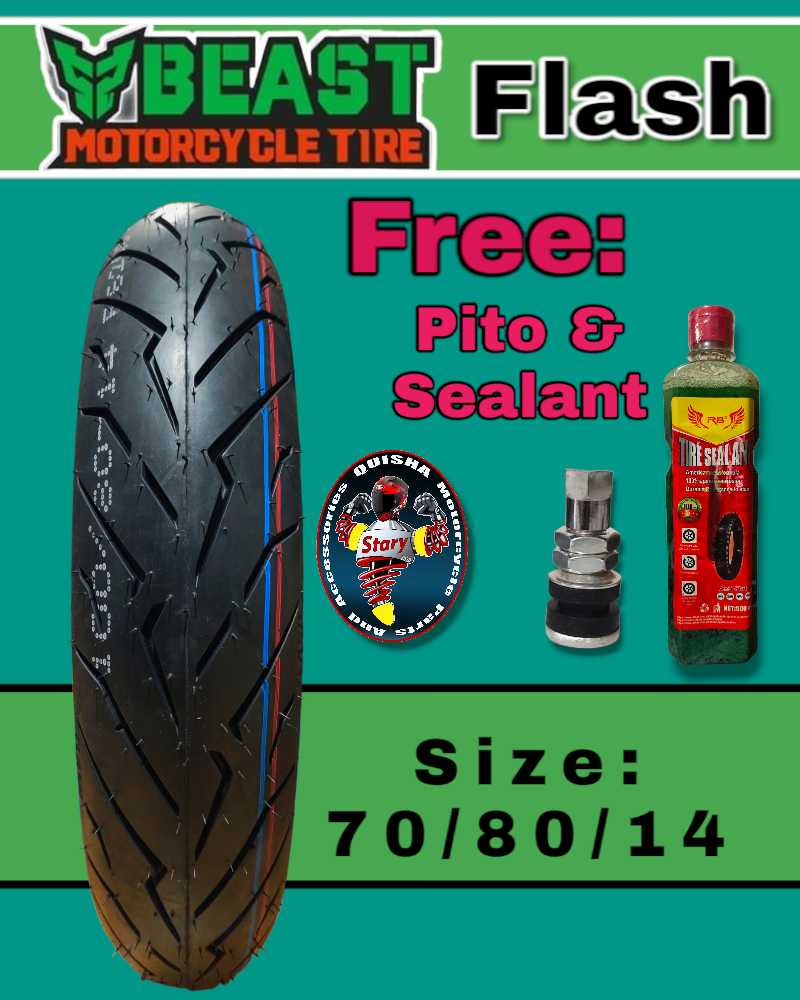 BEAST FLASH P6240 TUBELESS TIRE SIZE 13 & 14" (FREE TIRE SEALANT AND ...