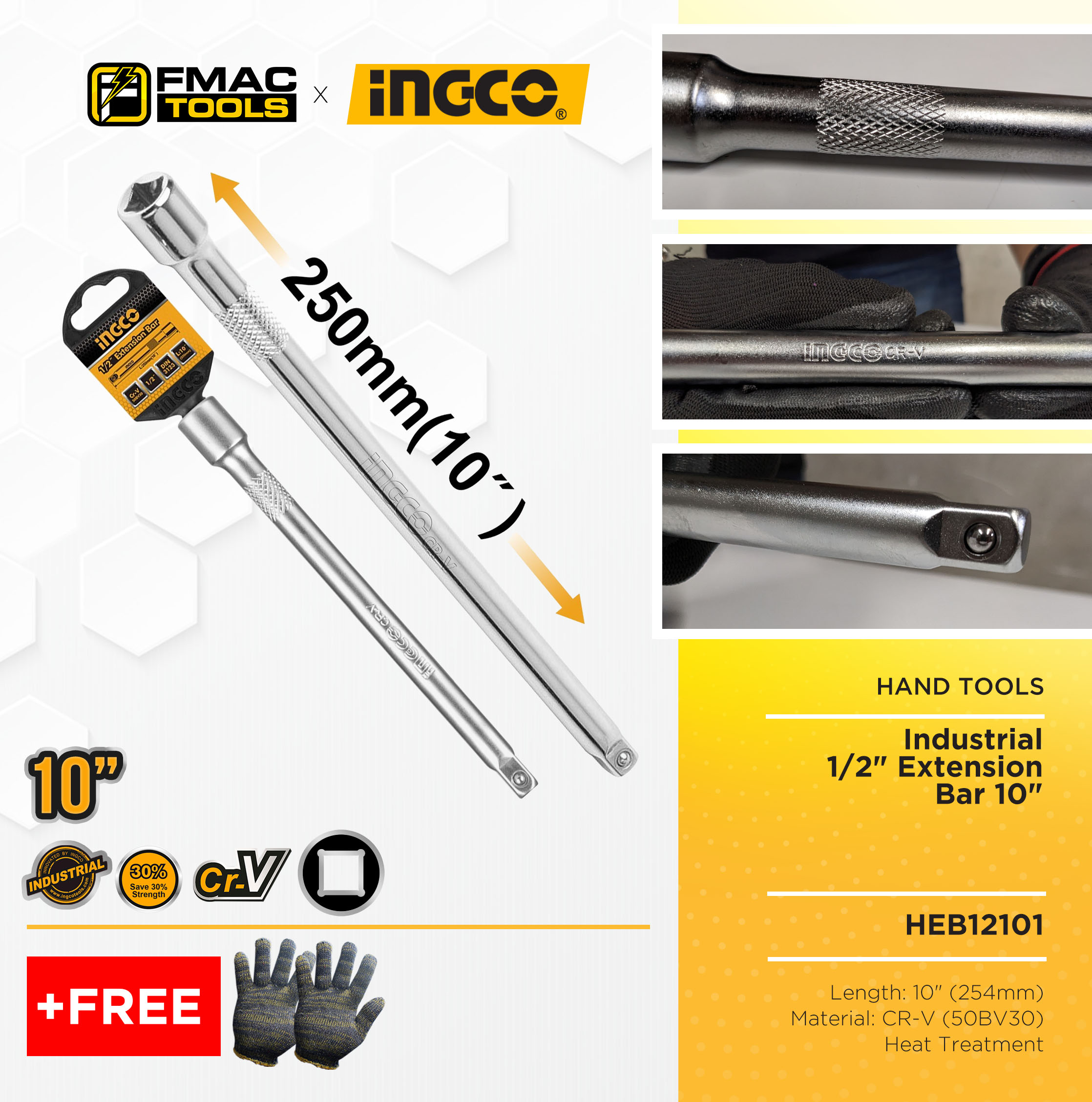 INGCO Industrial 1/2" Extension Bar 10" HEB12101 + FREEBIES FMAC TOOLS ...