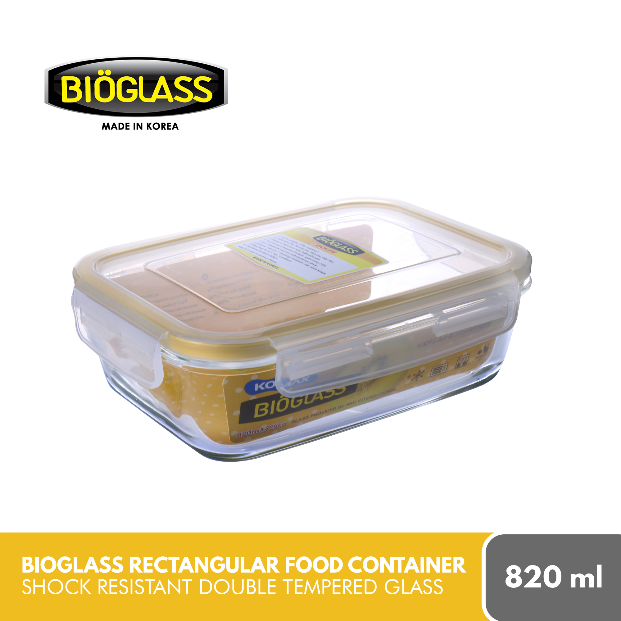 Komax BioGlass Rectangular Food Keeper 820ml | Tempered Glass ...