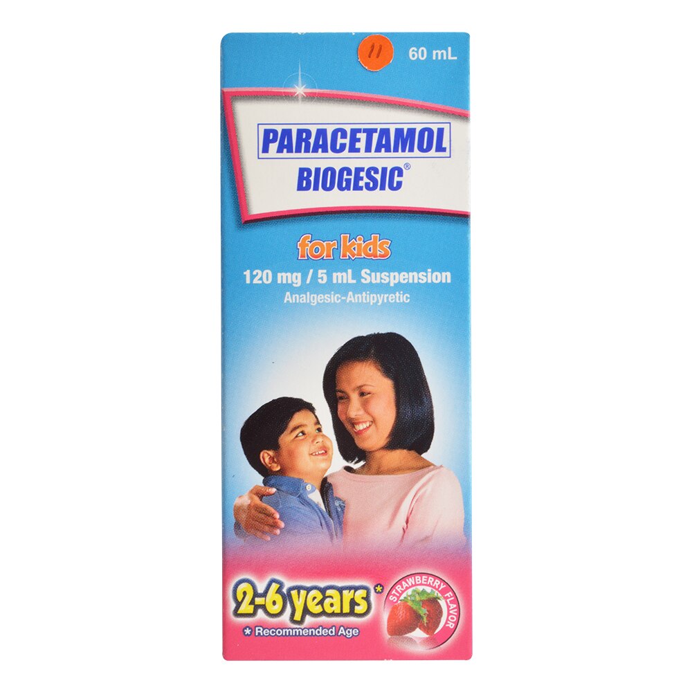 Biogesic For Kids 2 6 Yrs Old Strawberry Flavor 120 Mg 5 Ml 60 Ml Syrup