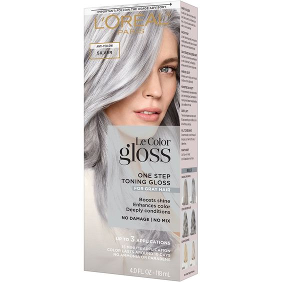 L'Oreal Paris Le Color One Step Toning Gloss for Gray Hair Silver 118 ...