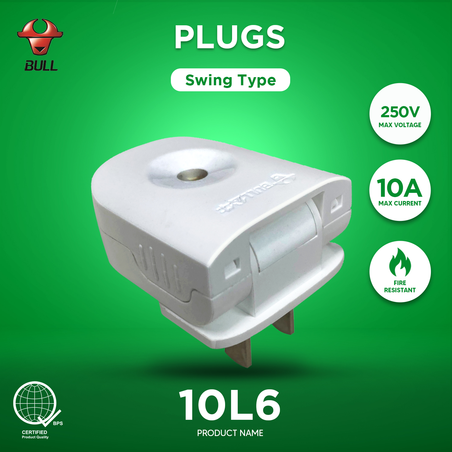 Bull 10L6 High Quality Travel Adapter Plug, ABS Plastic Plug Fire Proof ...