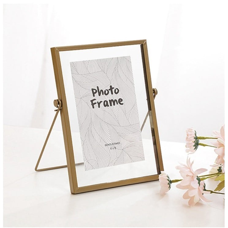 Gold Metal and Glass Photo Frame Folding Wire Desktop Picture Brass ...