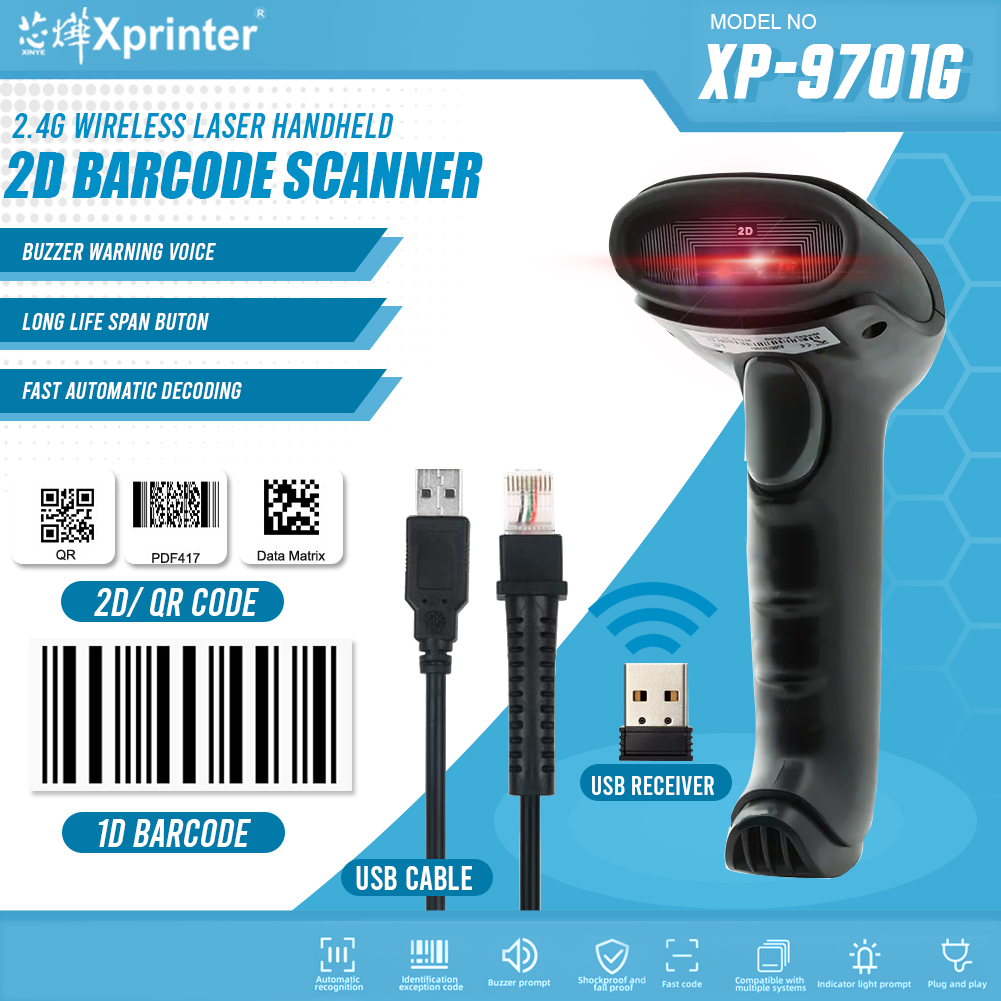 Xprinter XP-9701G Wireless 1D 2D QR Code Portable Handheld Barcode ...