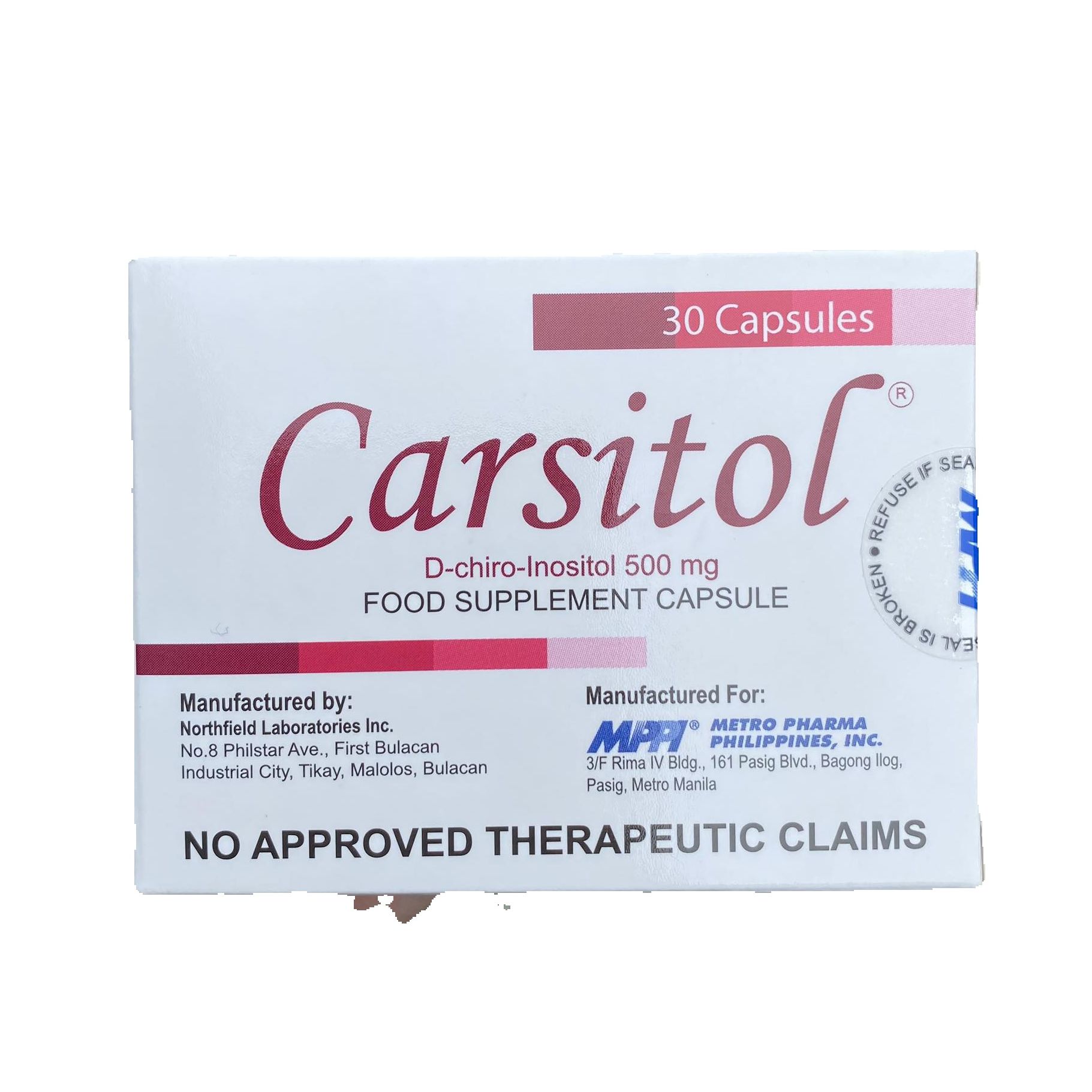 CARSITOL D-chiro-Inositol 500 mg Food Supplement Capsule (30 capsules ...