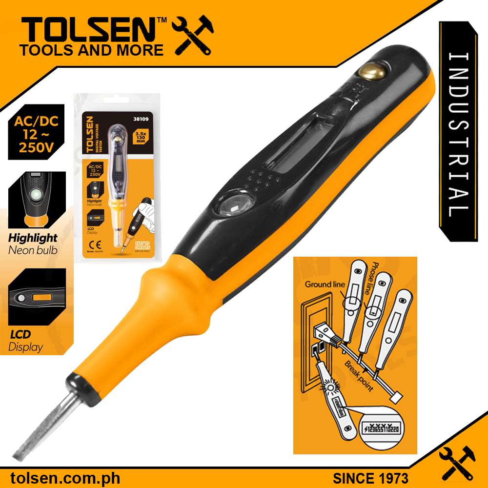 Tolsen Digital Voltage Tester 12V - 250V AC (3.5 x 130mm) CE Approved ...