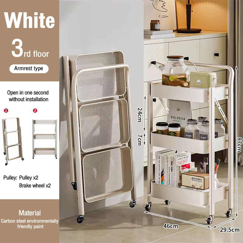 Foldable Kitchen Rack organizer Metal Rack Utility Trolley Cart ...