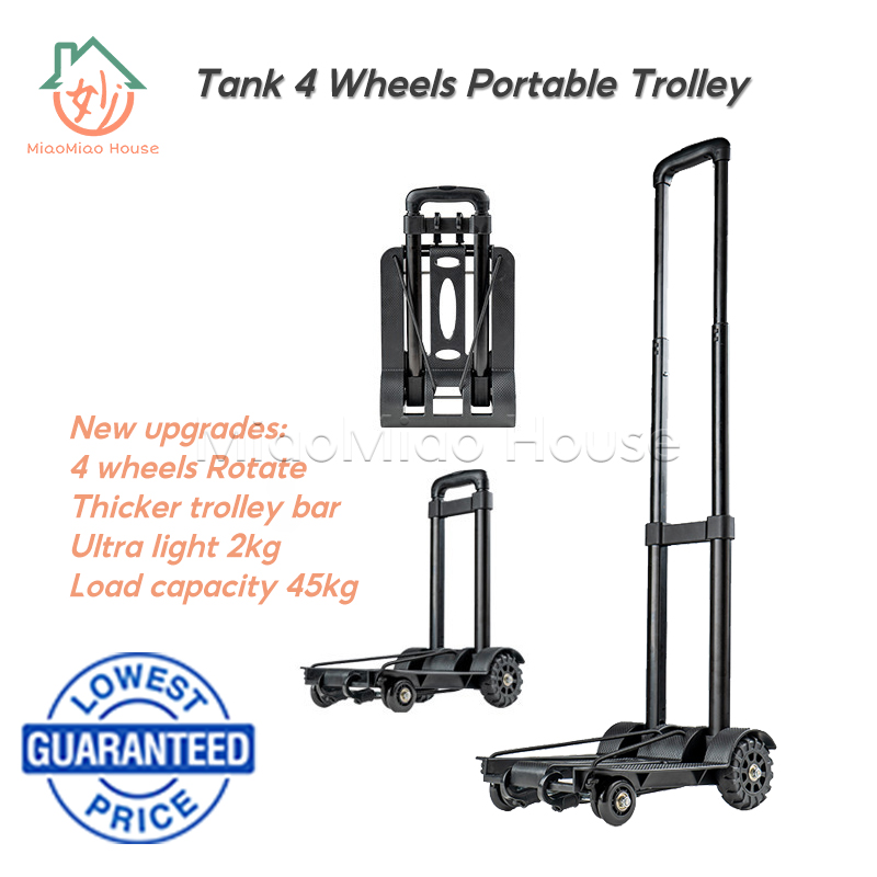 Folding Hand Truck Heavy Duty Trolley 4 Wheels Rotate Portable Fold Up ...