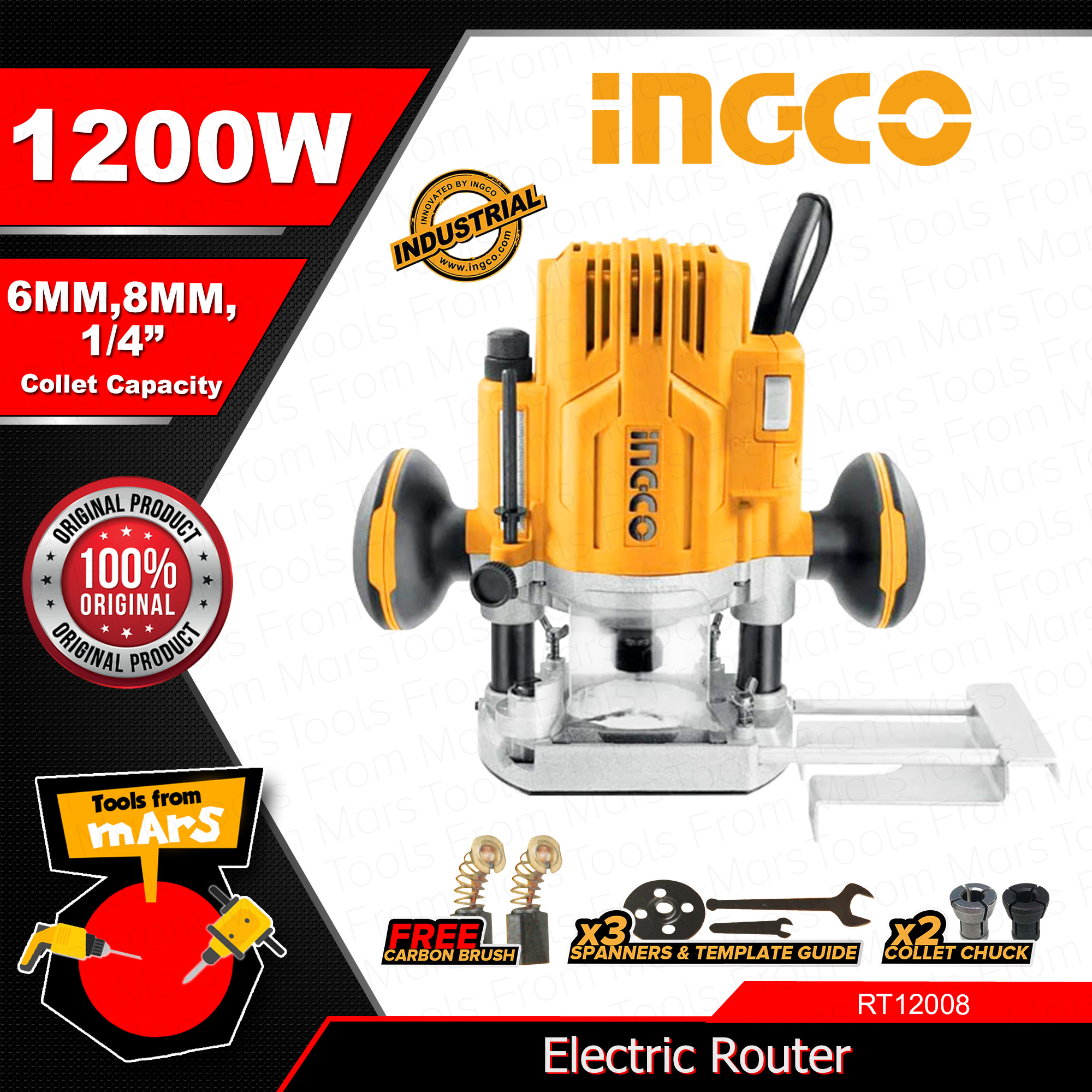 INGCO Electric Wood Plunge Router 1200W Palm Laminate Trimmer Engraving ...
