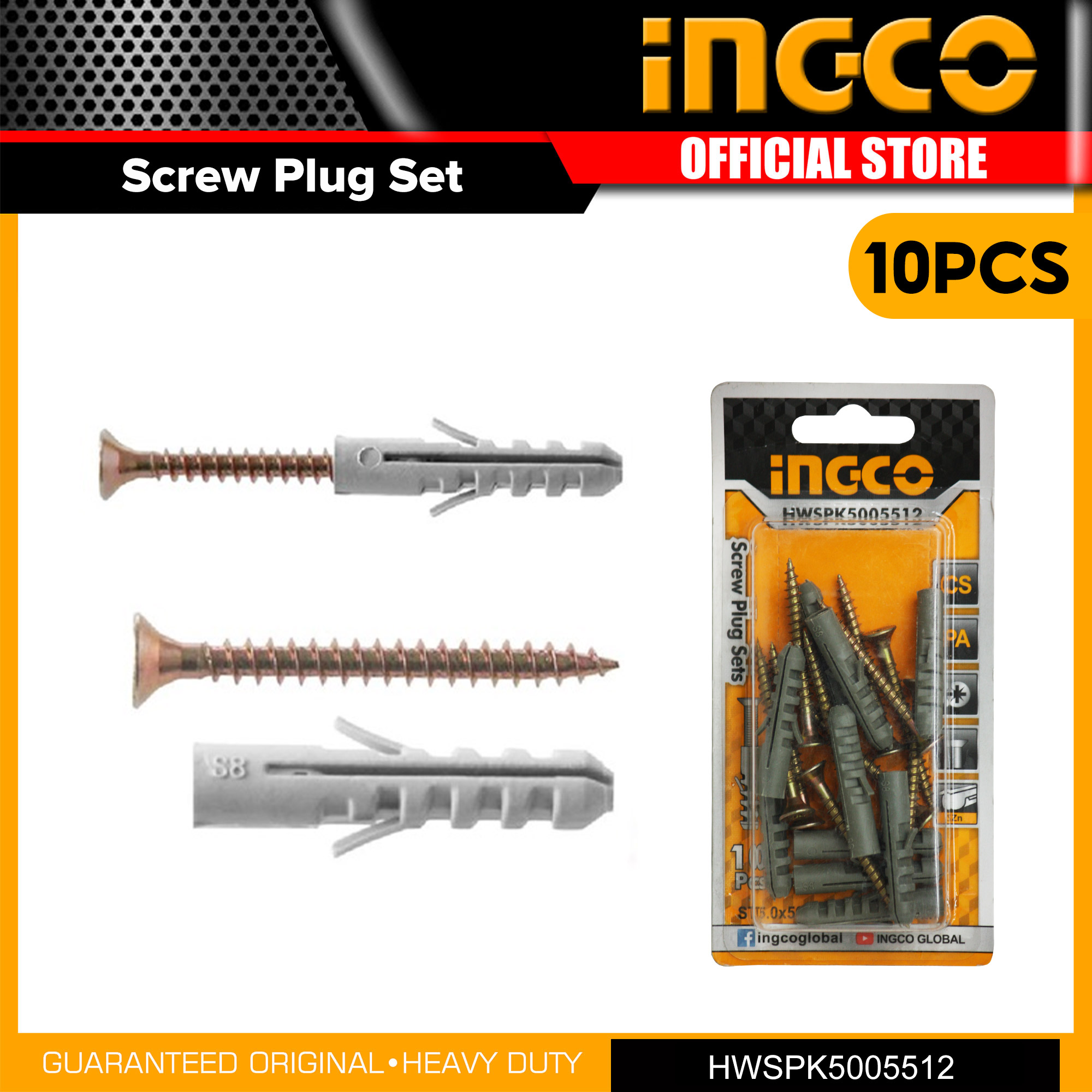 INGCO HWSPK5005512 Tox Wall Screw Plug Sets With Stopper For Concrete