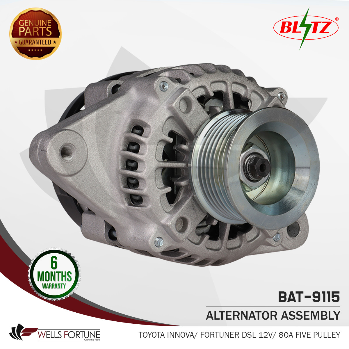 TOYOTA INNOVA / FORTUNER DIESEL 12V / 80A FIVE PULLEY BLITZ ALTERNATOR ...