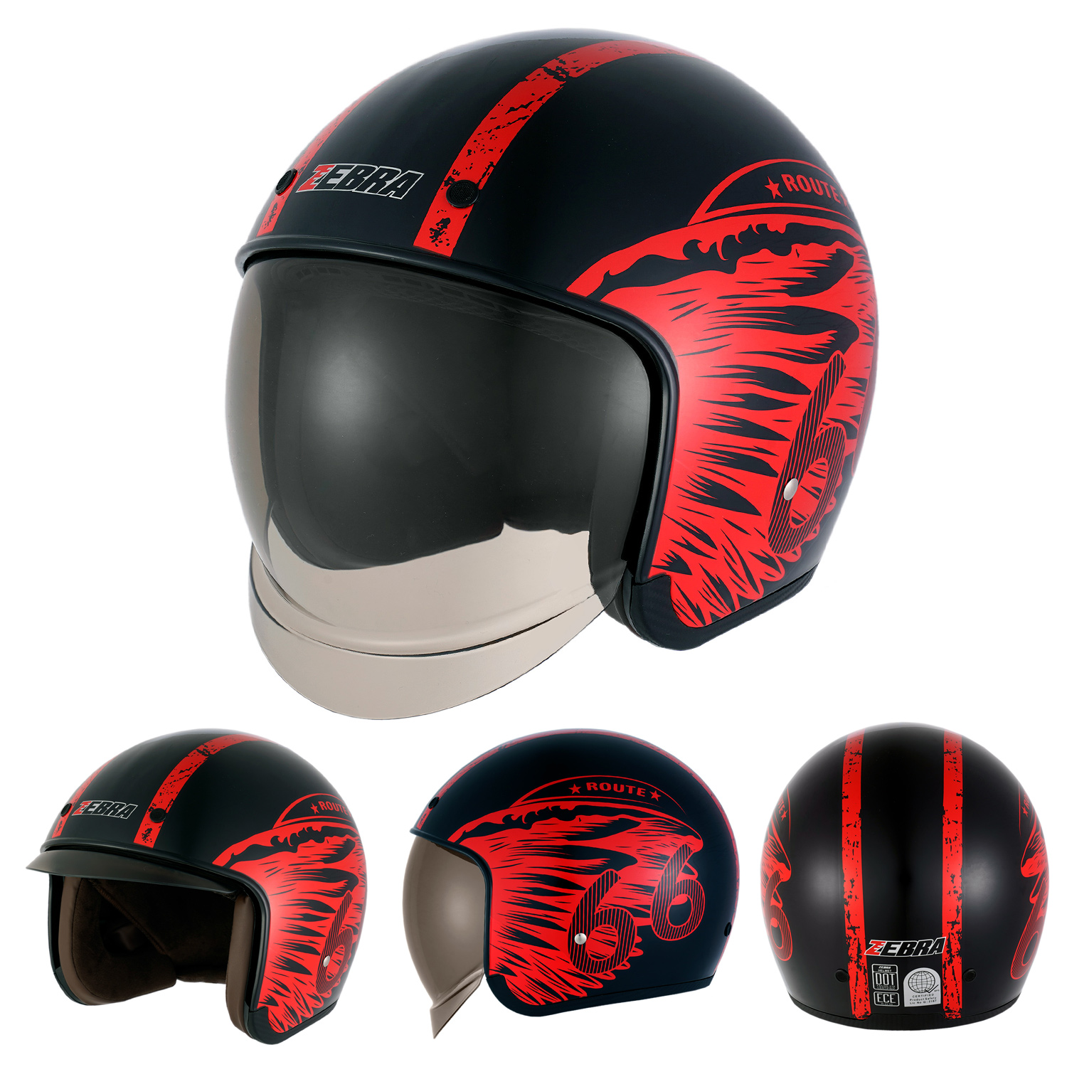 Zebra 603 Motorcycle Helmets Half Face Vintage Harley Retro Motor ...