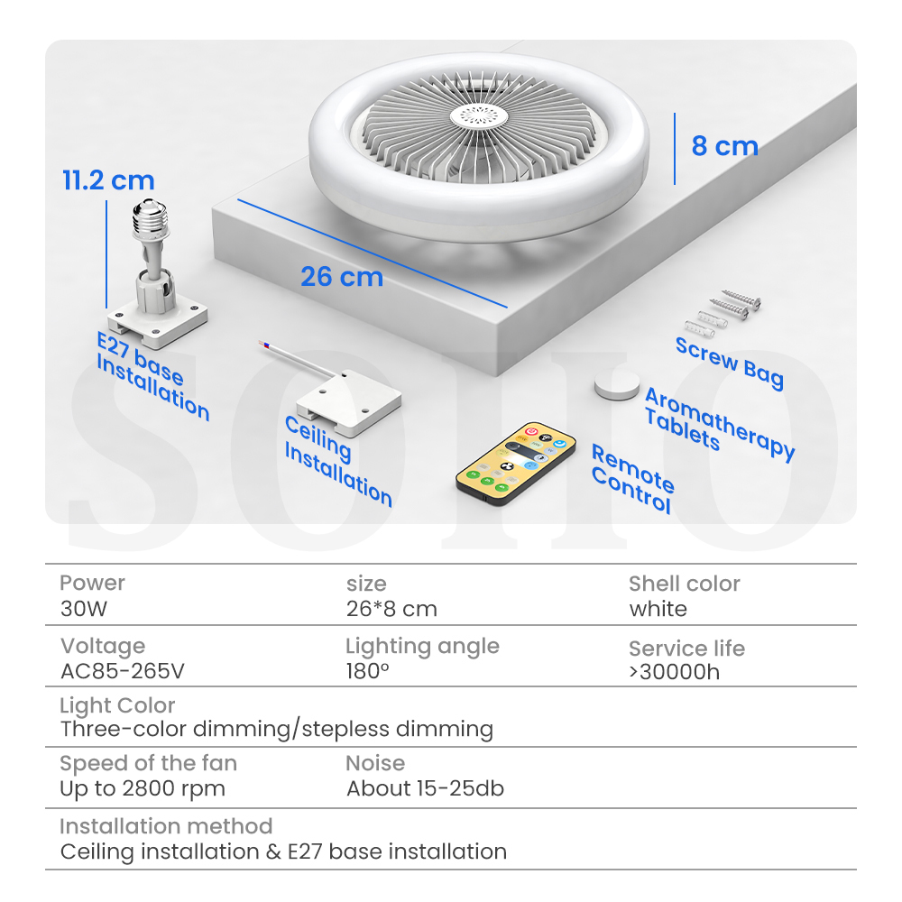 SOHO Ceiling Fan with Light 30W Fan Light Portable Ceilings Fan With ...