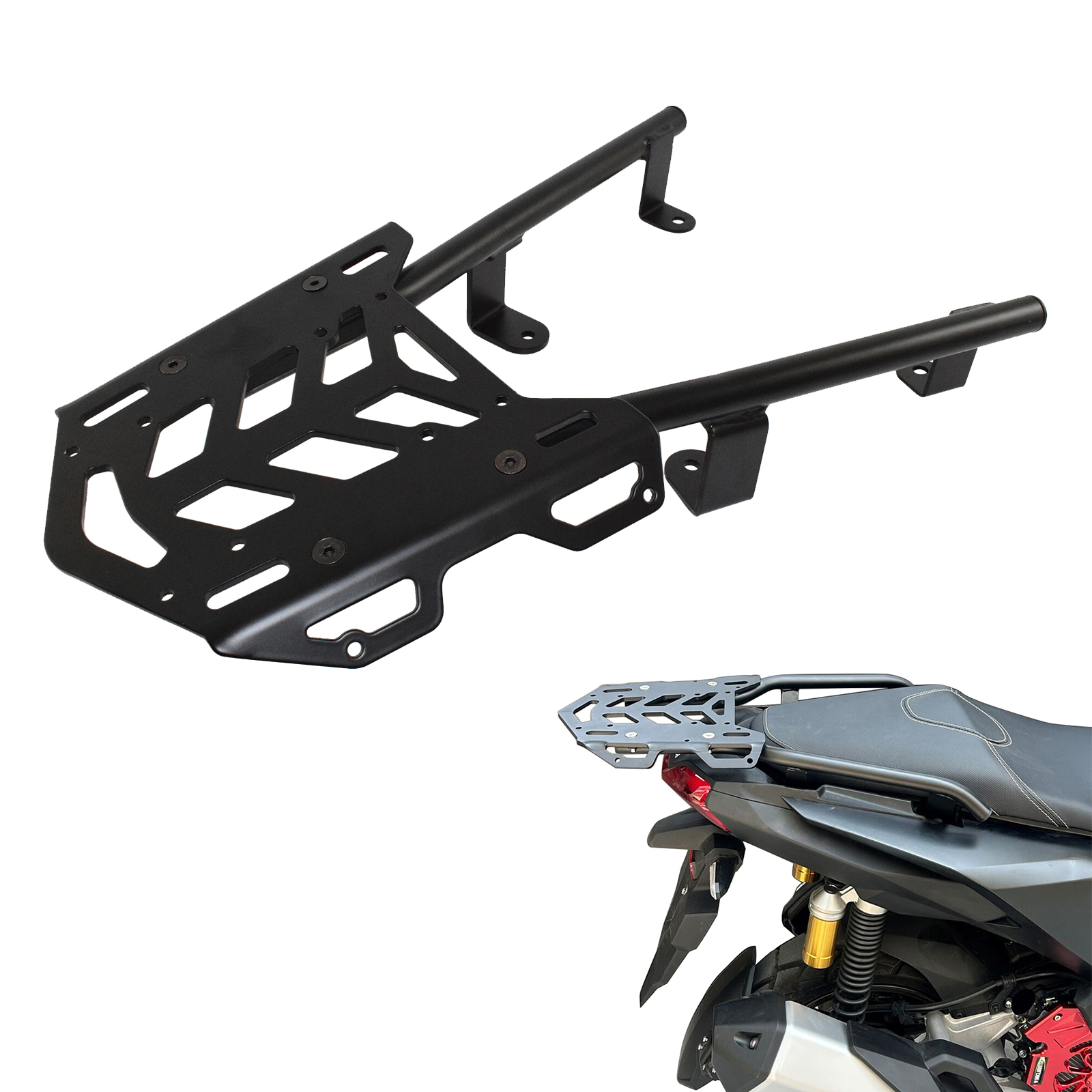 Black Motorcycle Rear Carrier Plate Luggage Rest Rack Cargo Shelf Carry Top Case Cover Holder ...