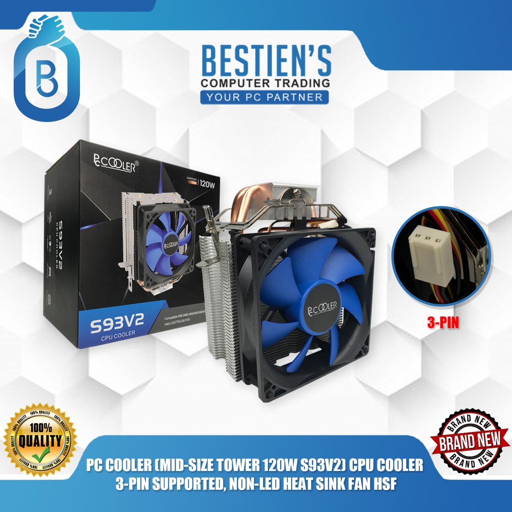 PC COOLER (MID-SIZE TOWER 120W S93V2) CPU COOLER, 3-PIN SUPPORTED, NON ...