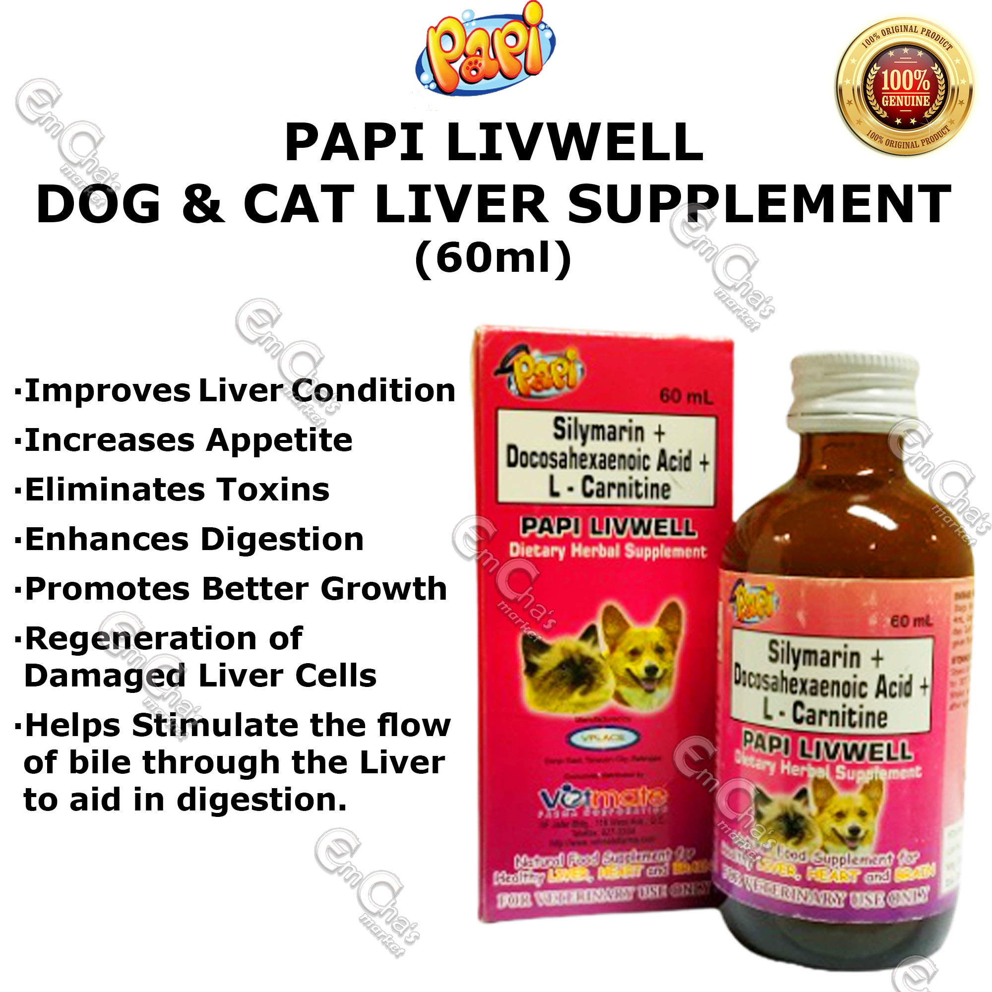 Papi Liv Well Diet 60ml Dog Liver Supplement Cat Liver Supplement Papi ...