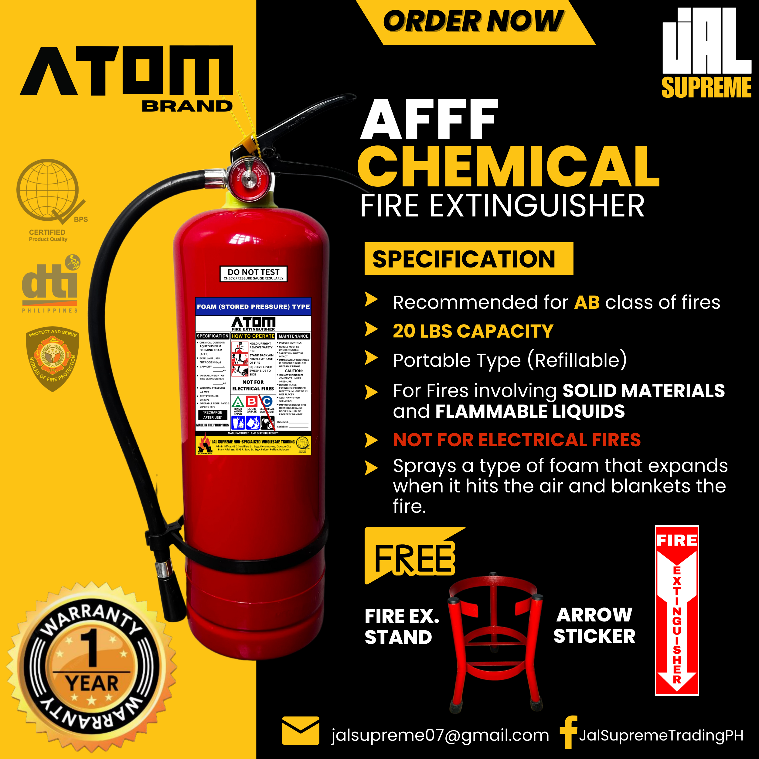 Fire Extinguisher - 20 Lbs. AFFF Chemical (Red) Portable Type | Lazada PH