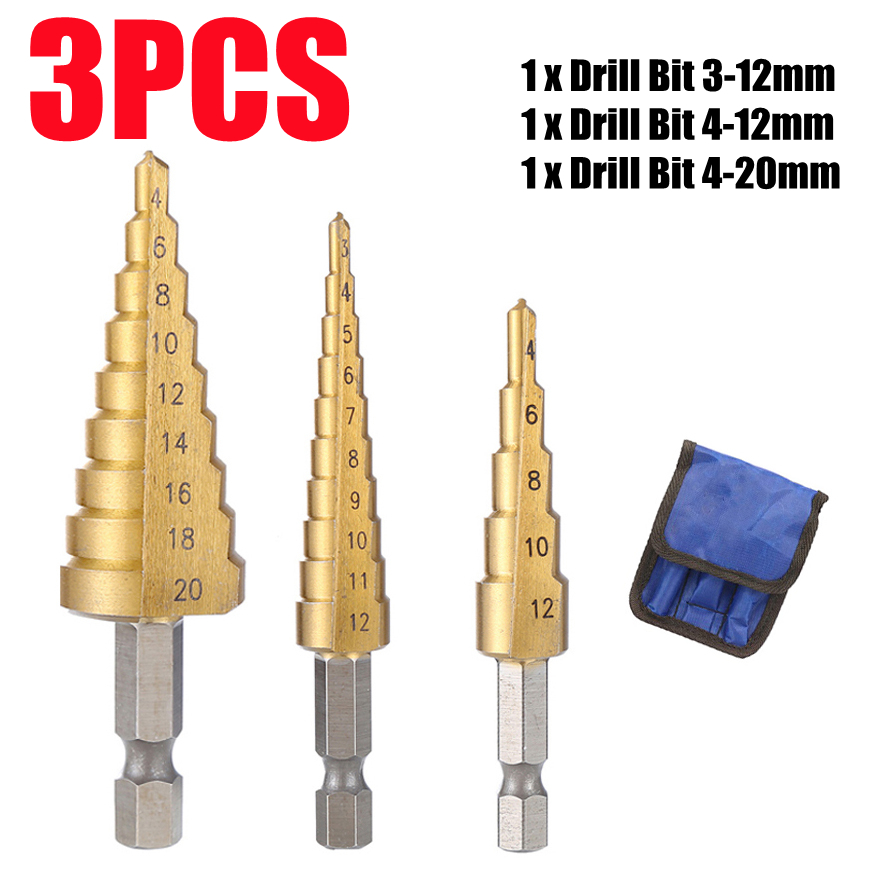 5pcs Step Drill Bit HSS Titanium Coated Straight Multiple Hole 50 Size ...
