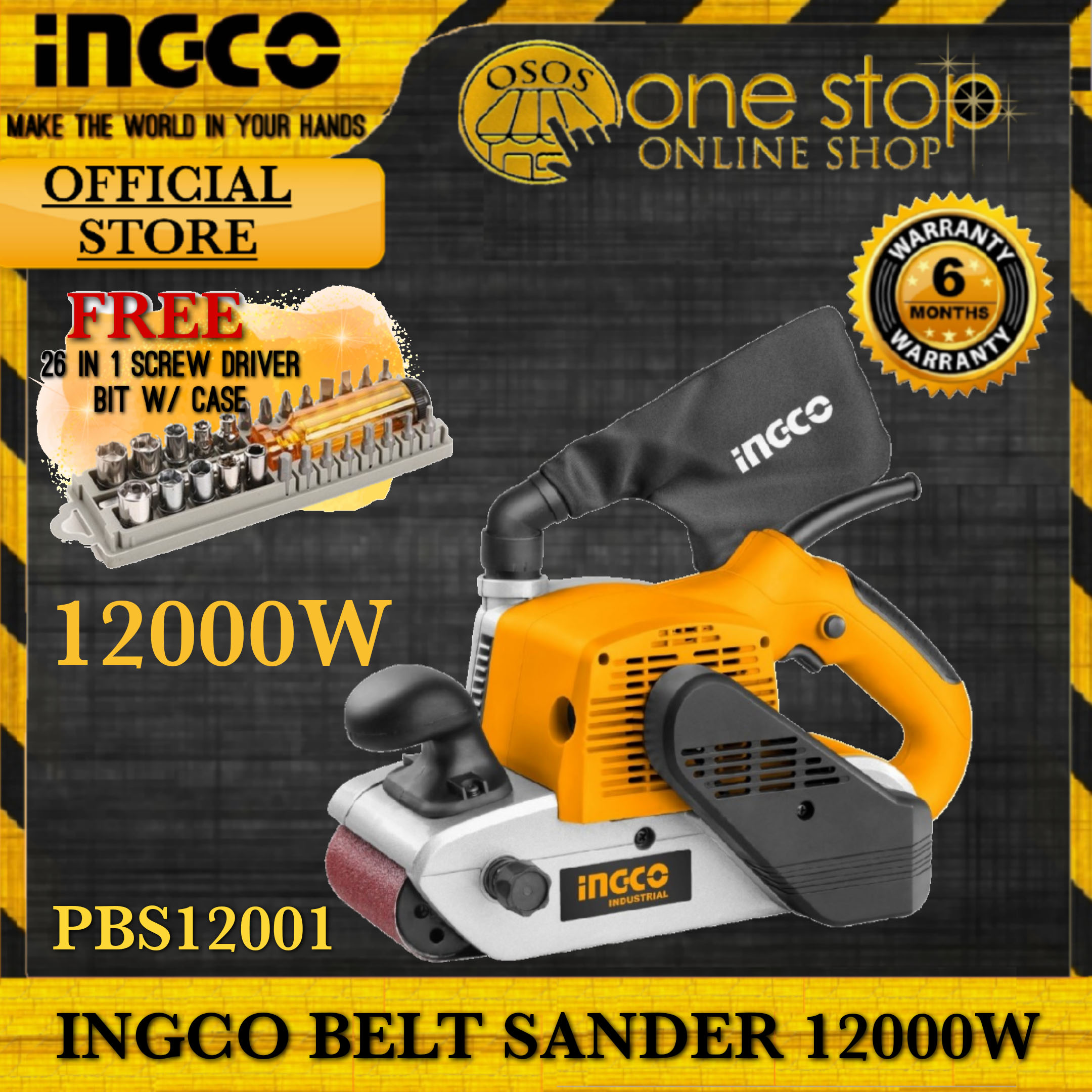 INGCO Original Belt Sander 1200W with FREE 28IN1 Screwdriver Set ...