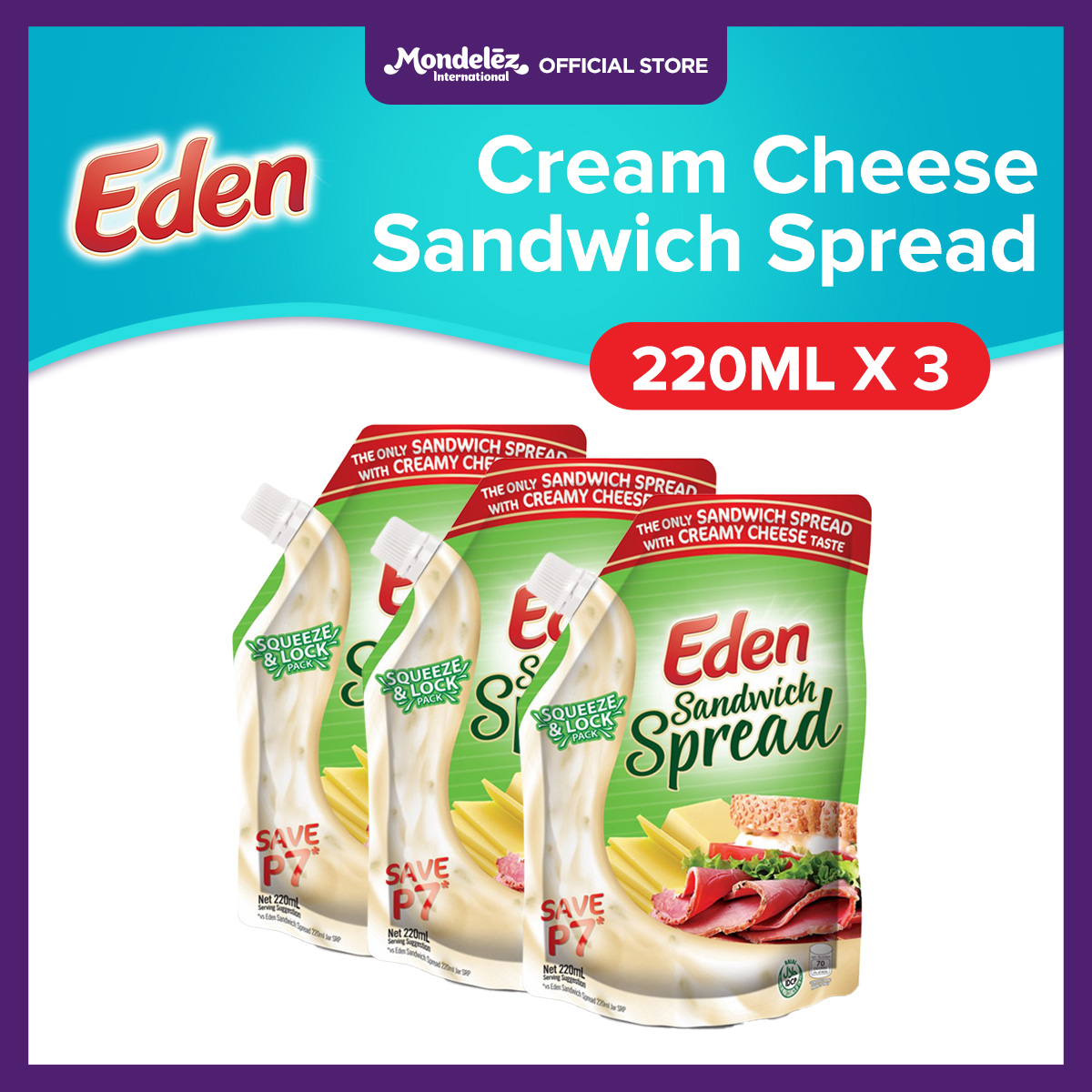 Eden Sandwich Spread Pouch - Cream Cheese Flavor 220ml Rich, Creamy ...