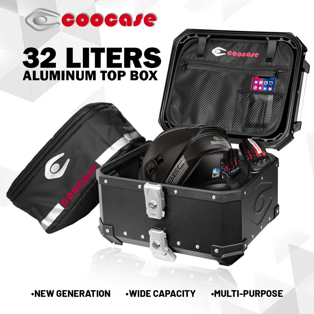 COOCASE ALUMINUM TOP BOX W/ EMBOSSED LOGO 32L / HEAVY-DUTY ALLOY REAR ...