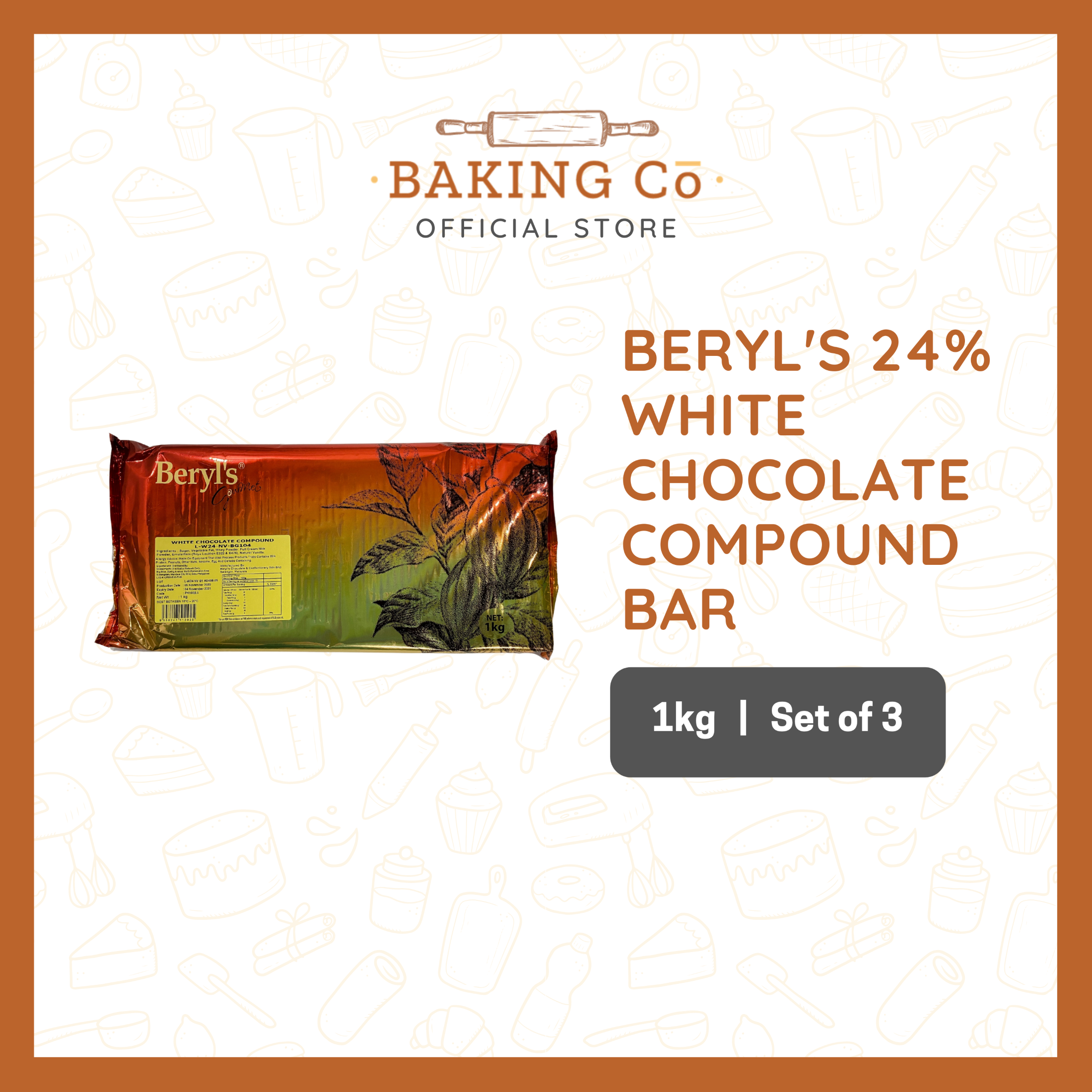 Beryl's 24% White Chocolate Compound Bar - 1kg/Bundle (set of 3 ...