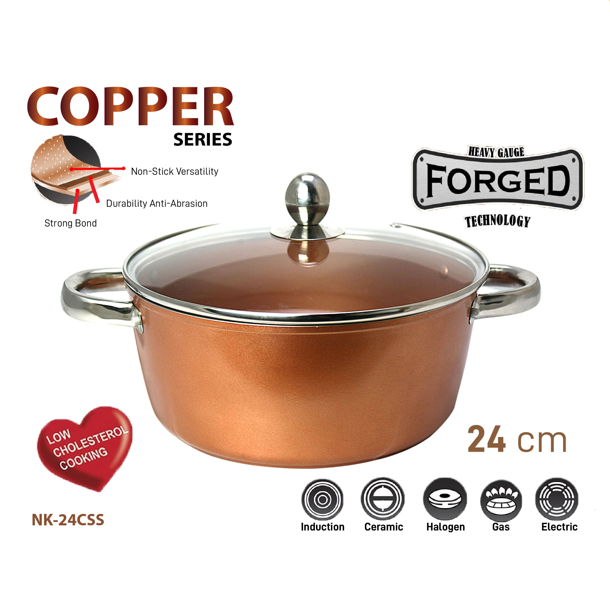 Masflex Original Forged Stone Copper Casserole w/ Glass Lid NK-24CSS ...