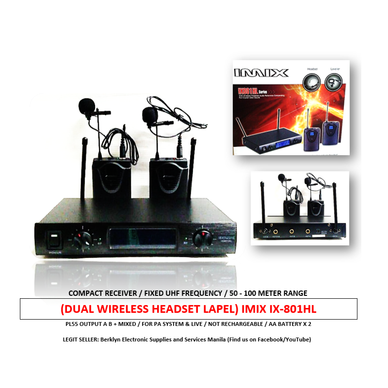 Trident IMIX IX-801HL / UHF Fixed / Dual Headset Lapel / Wireless ...