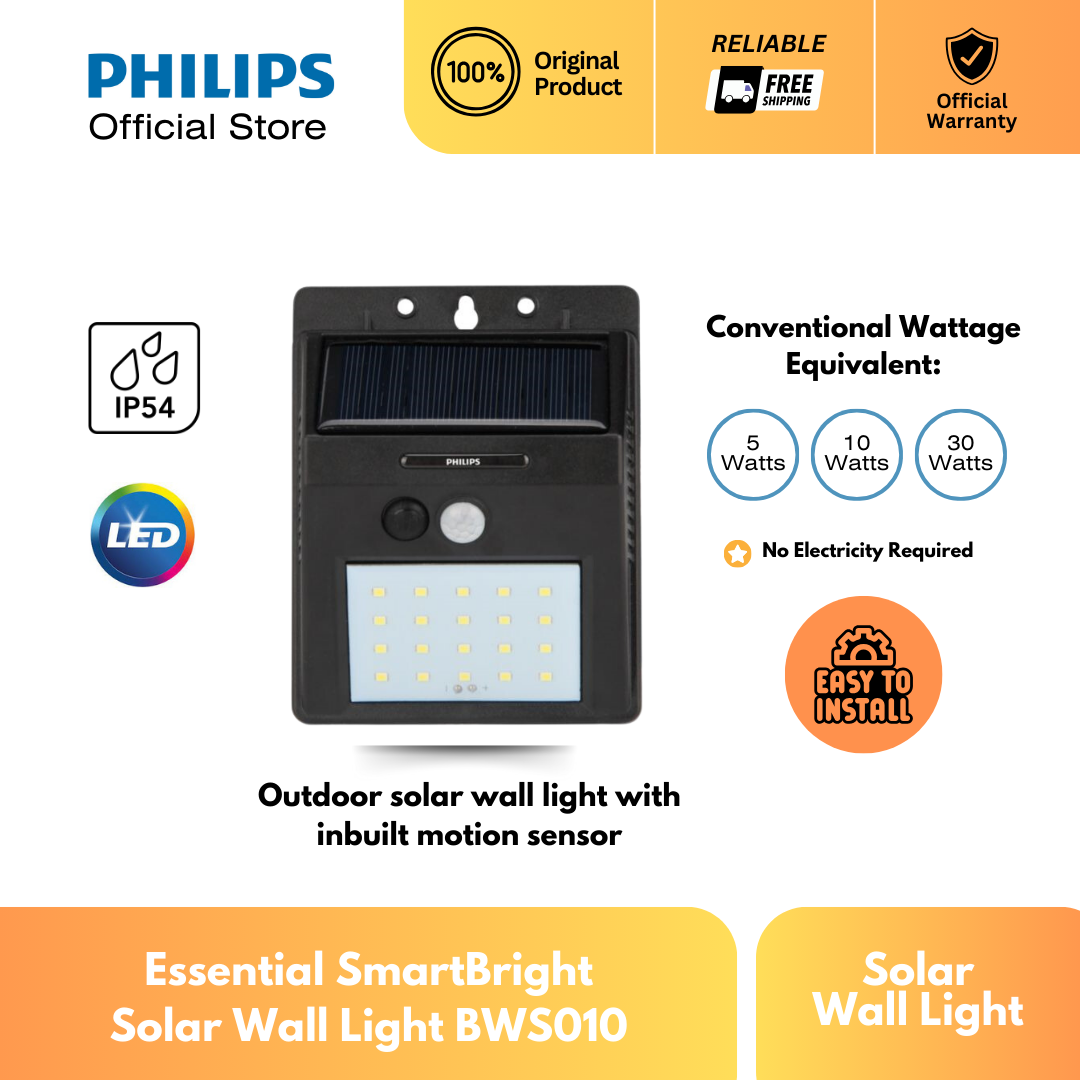 Philips Essential SmartBright Solar LED Wall Light 0.5W/1W/3W Cool ...