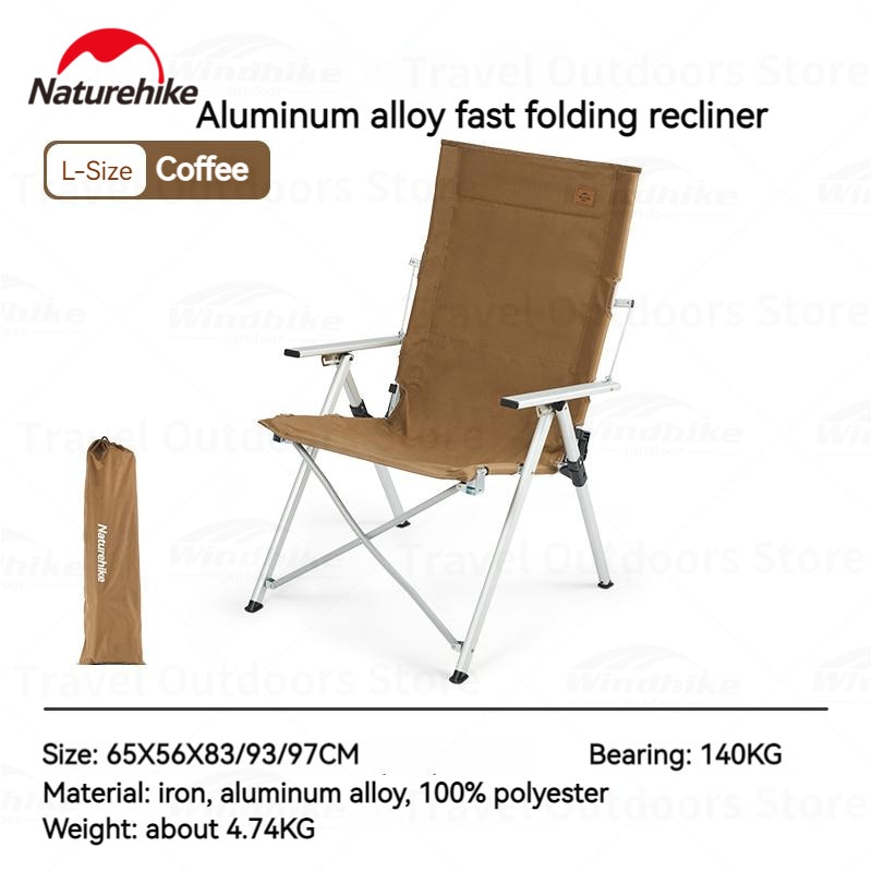 Naturehike TY03 PLUS Aluminum Alloy Chair 3 Level Adjustable Recline High Back Arm Rest Chair ...
