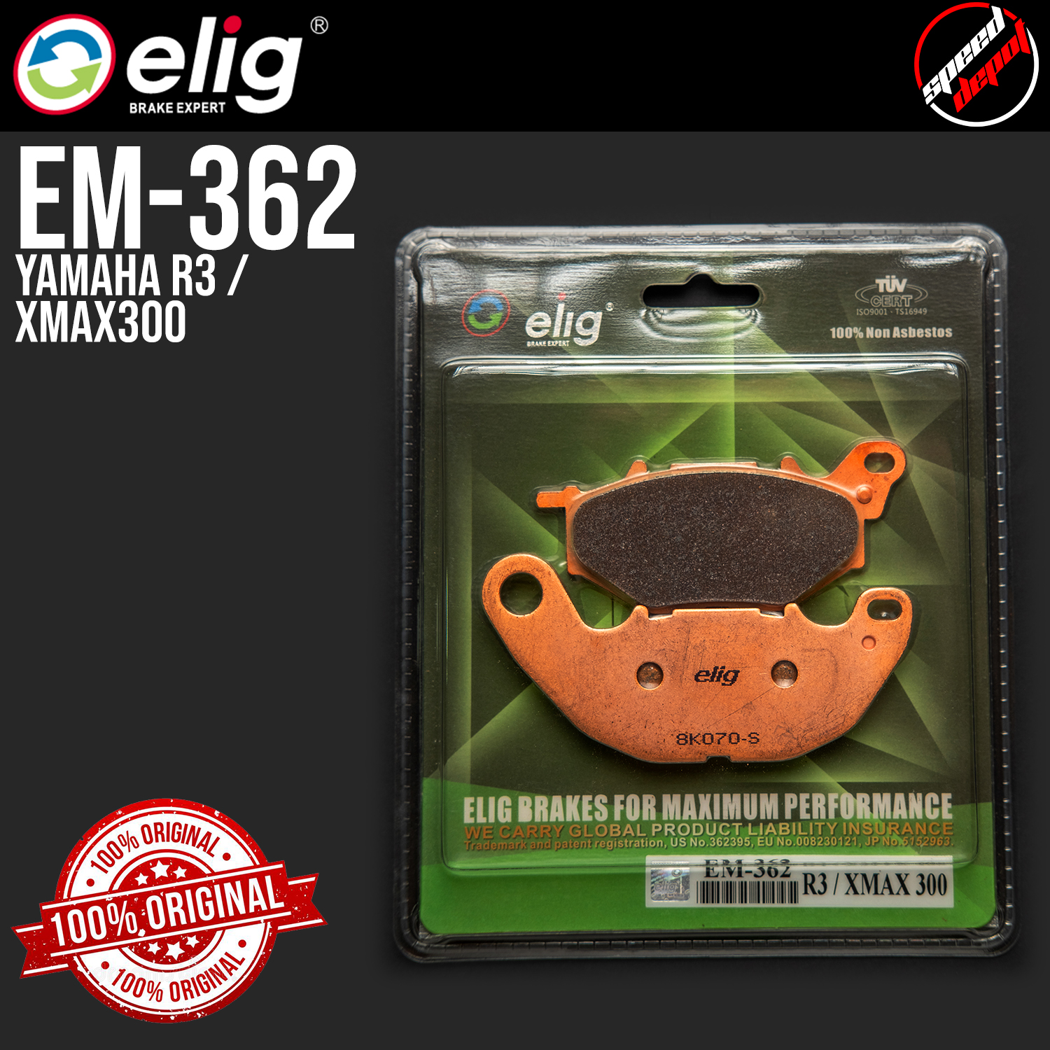 ELIG BRAKE PAD EM-362 YAMAHA R3 / XMAX 300 [FRONT] * Speed Depot ...
