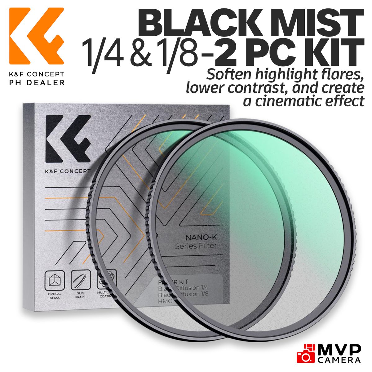 [AUTHORIZED PH] K&F KF CONCEPT Black Mist 1/4 1/8 Diffusion Cinematic ...