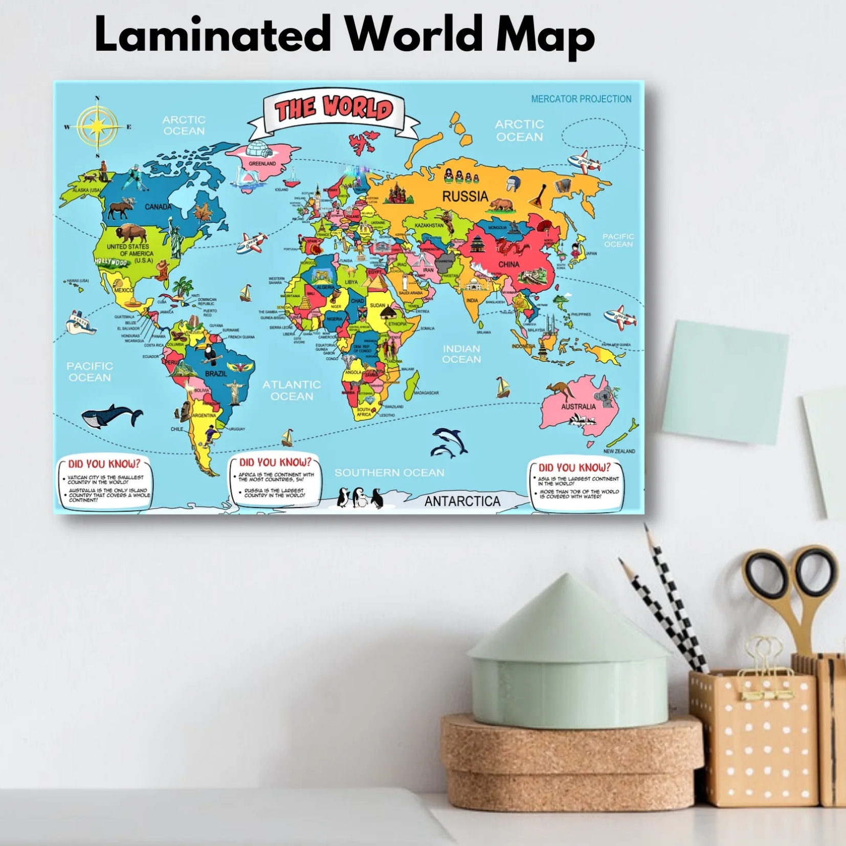 Laminated World Map, Educational Charts for Kids, Learners and Students ...